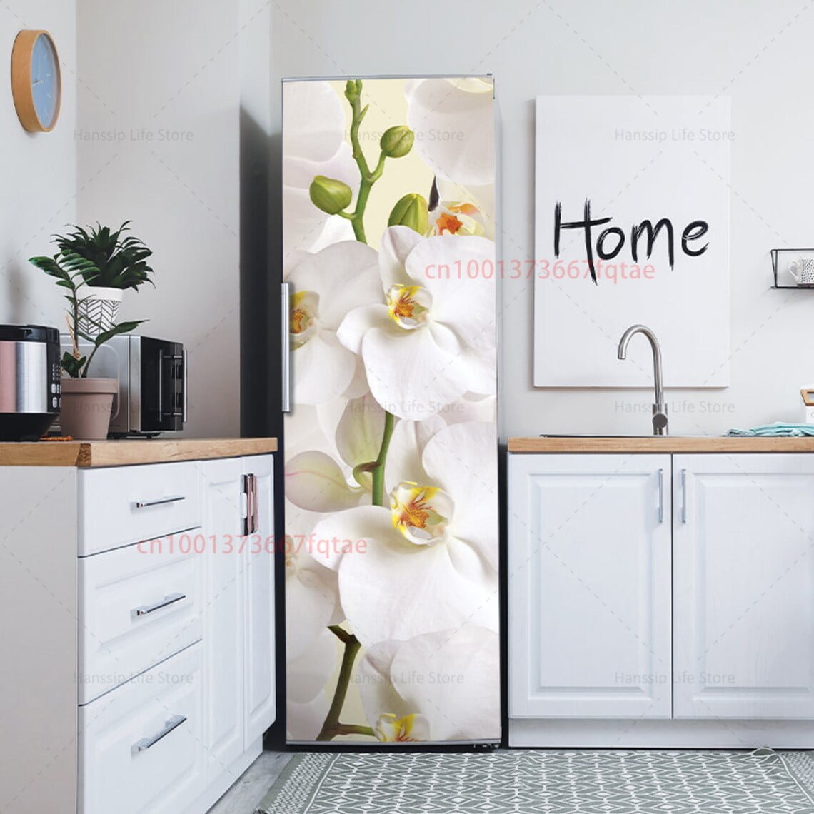 INS Floral Fridge Door Wrap Mural Waterproof PVC Flower Leaf Refrigerator Door Art Poster ...