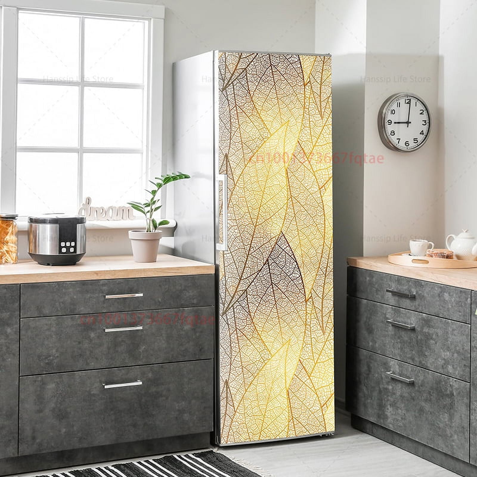 INS Floral Fridge Door Wrap Mural Waterproof PVC Flower Leaf Refrigerator Door Art Poster ...