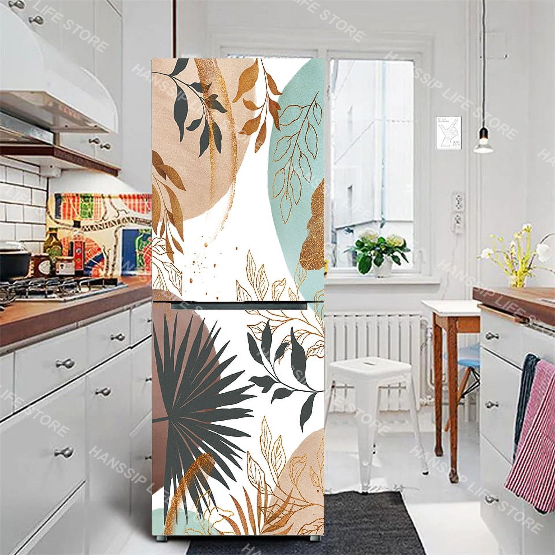 INS Flower Fridge Door Sticker Mural Adhesive Refrigerator Door Wrap ...