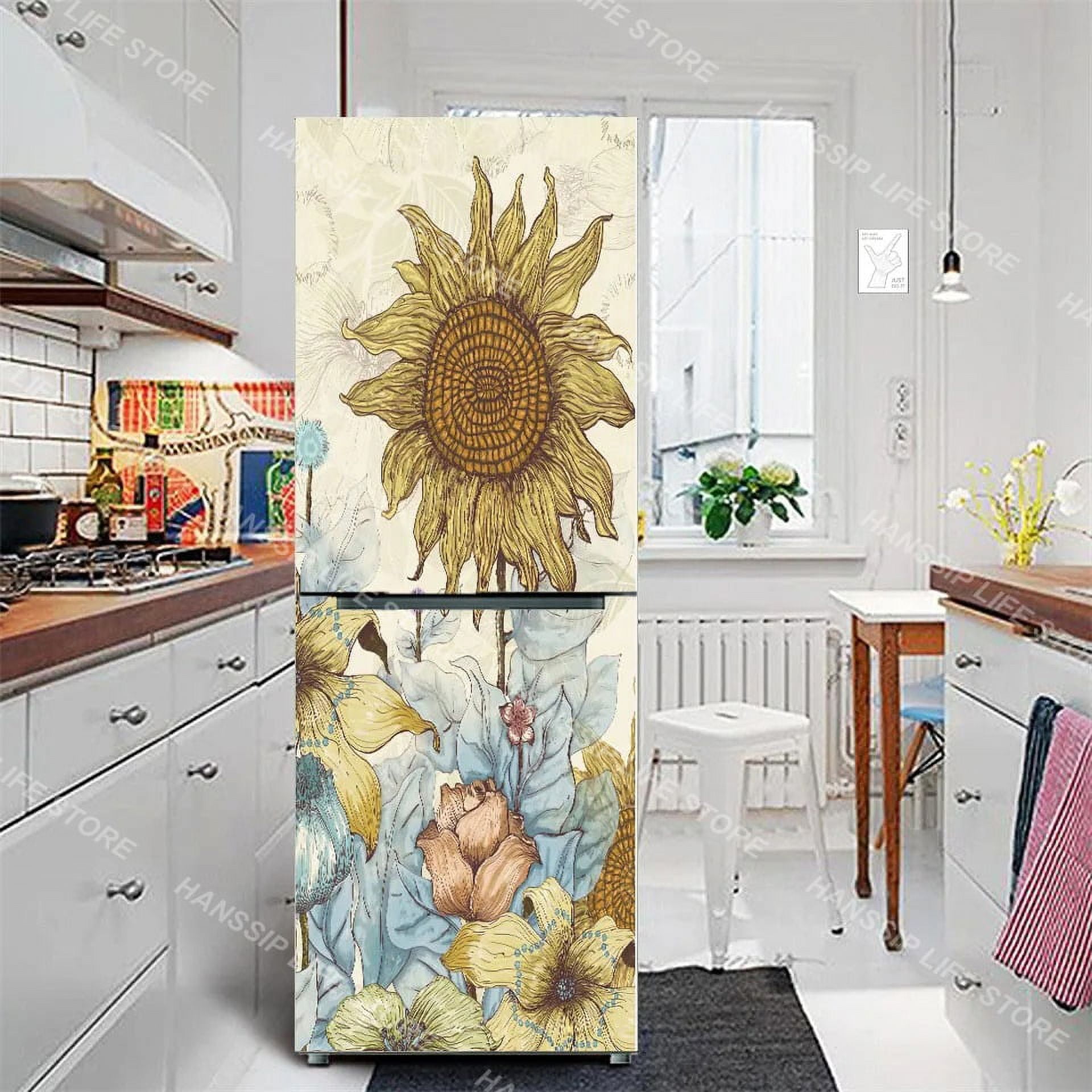 INS Flower Fridge Door Sticker Mural Adhesive Refrigerator Door Wrap ...