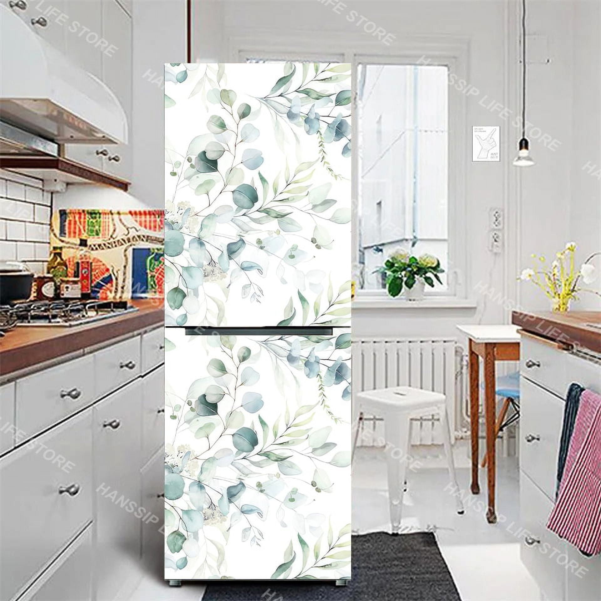 INS Flower Fridge Door Sticker Mural Adhesive Refrigerator Door Wrap ...