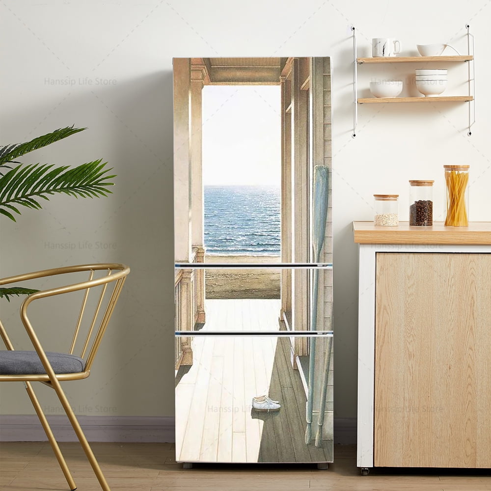 INS Flower Printed Fridge Door Mural Sticker Self Adhesive PVC Kitchen ...