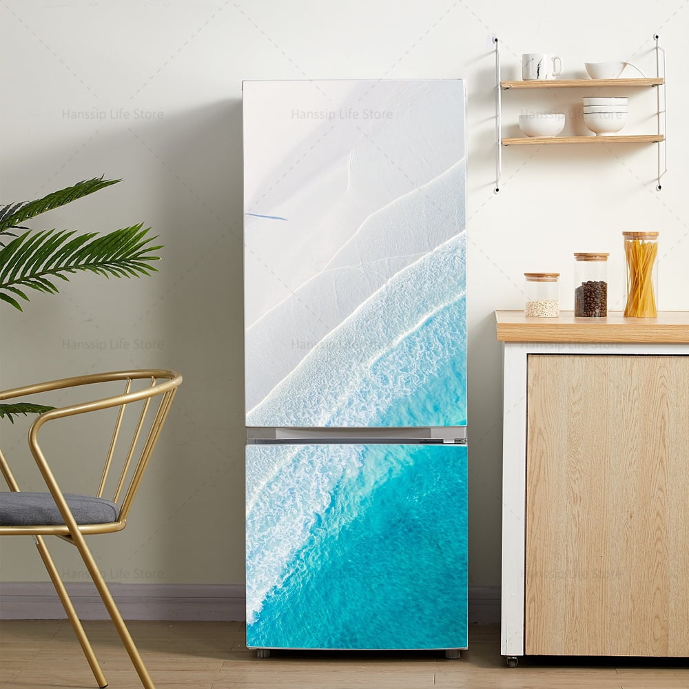 INS Flower Printed Fridge Door Mural Sticker Self Adhesive PVC Kitchen Wallpaper for ...