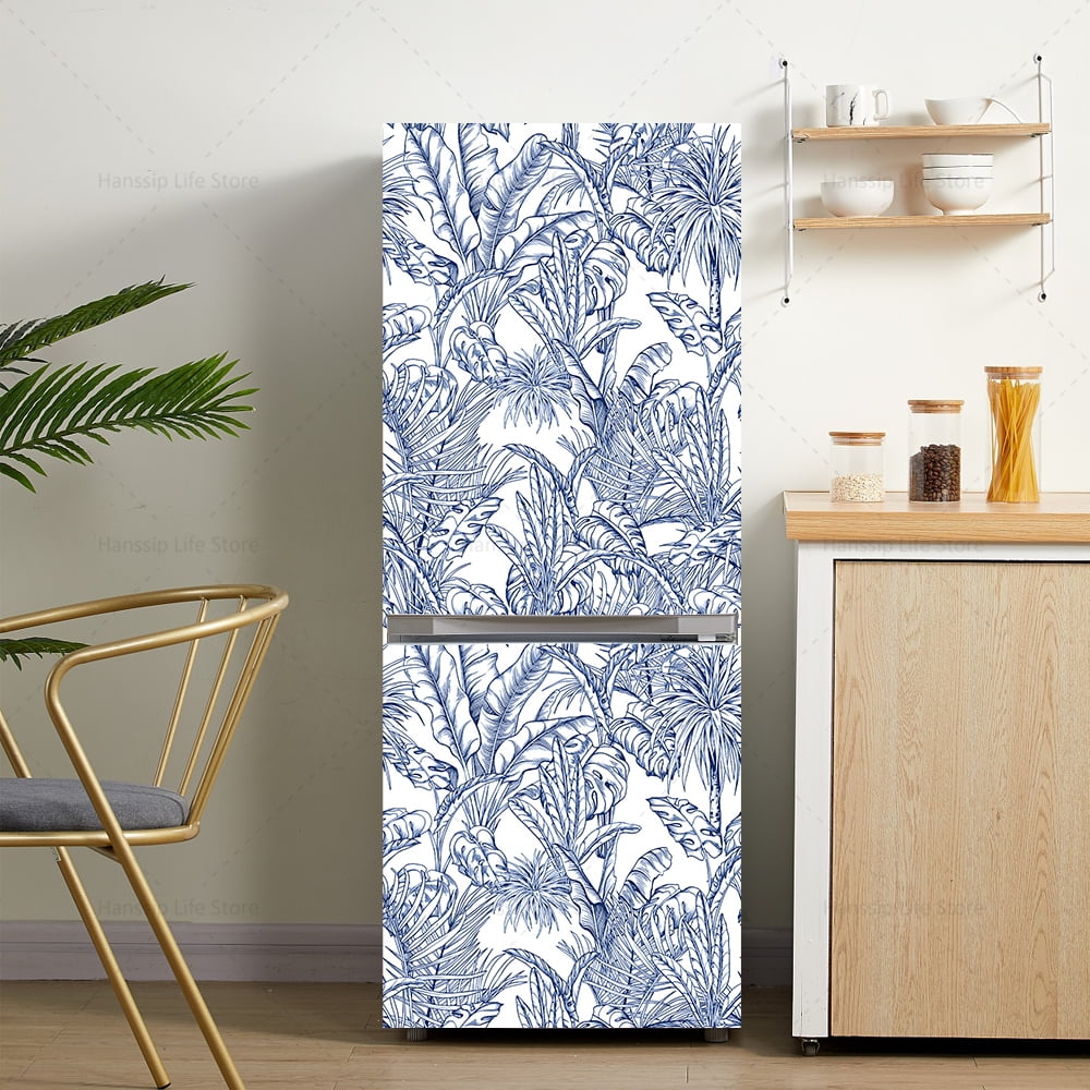 INS Flower Printed Fridge Door Mural Sticker Self Adhesive PVC Kitchen Wallpaper for ...
