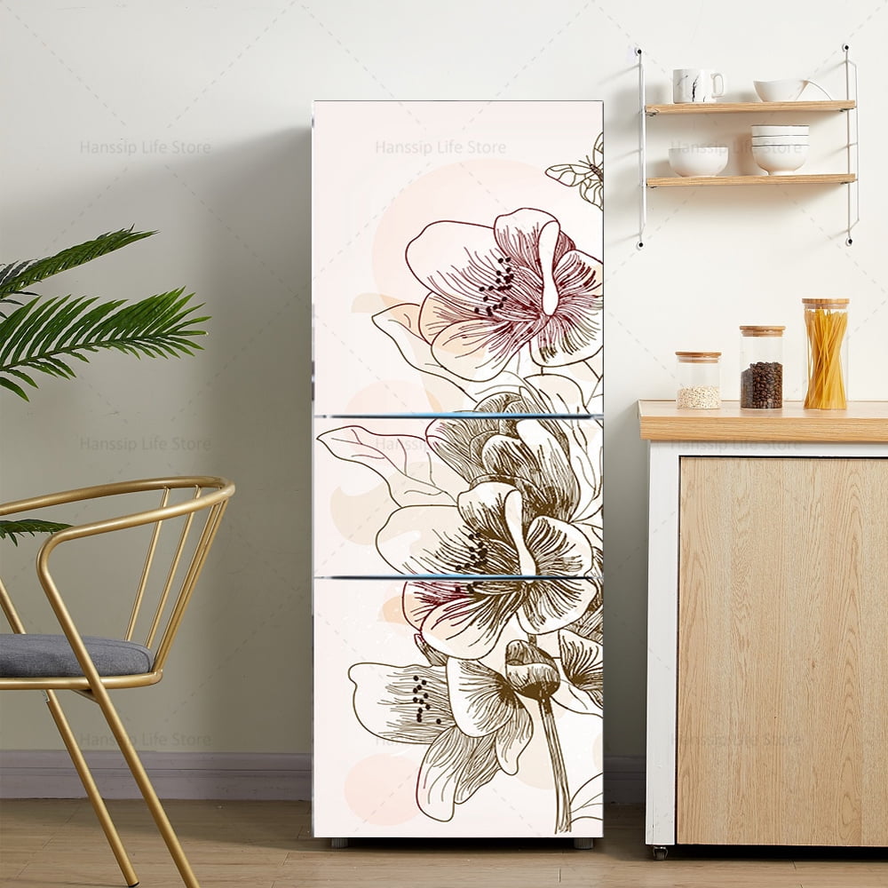 INS Flower Printed Fridge Door Mural Sticker Self Adhesive PVC Kitchen ...