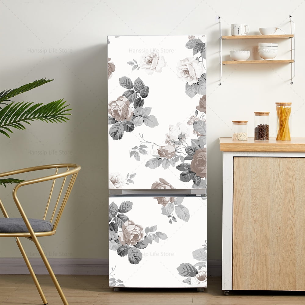 INS Flower Printed Fridge Door Mural Sticker Self Adhesive PVC Kitchen ...