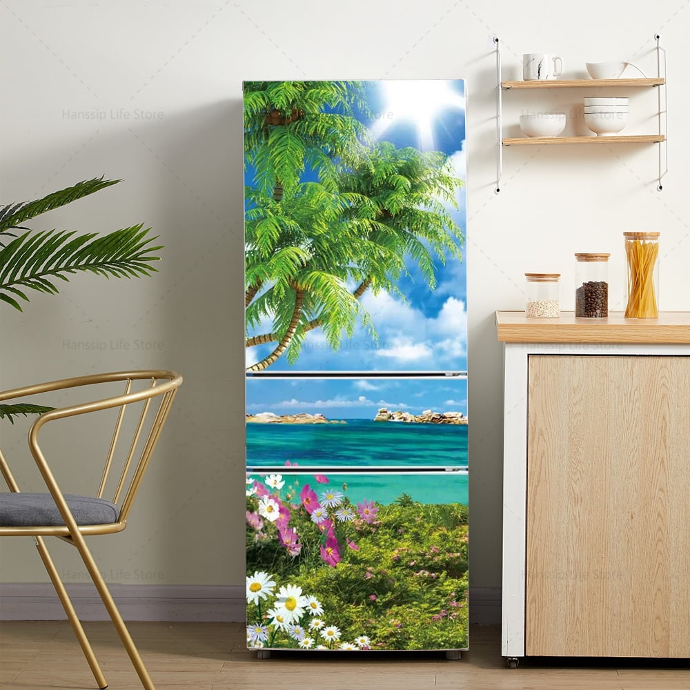 INS Flower Printed Fridge Door Mural Sticker Self Adhesive PVC Kitchen ...
