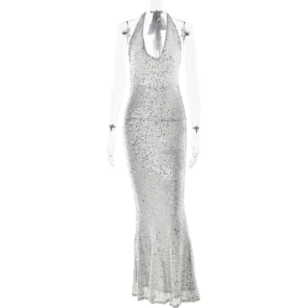 HHH INS Style 2024 Autumn Fashion Sexy Sequined Evening Dress Deep V ...