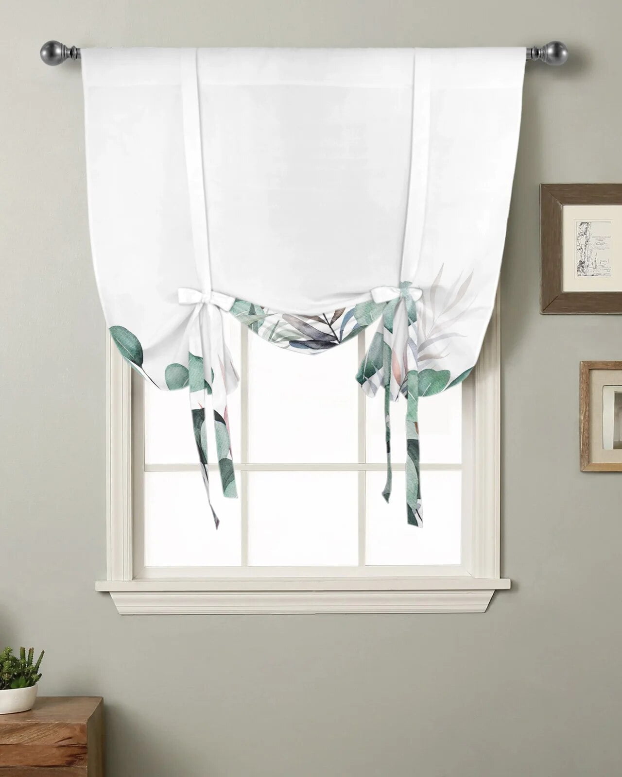 INS Style Eucalyptus Leaves Kitchen Short Window Curtain Rod Pocket ...