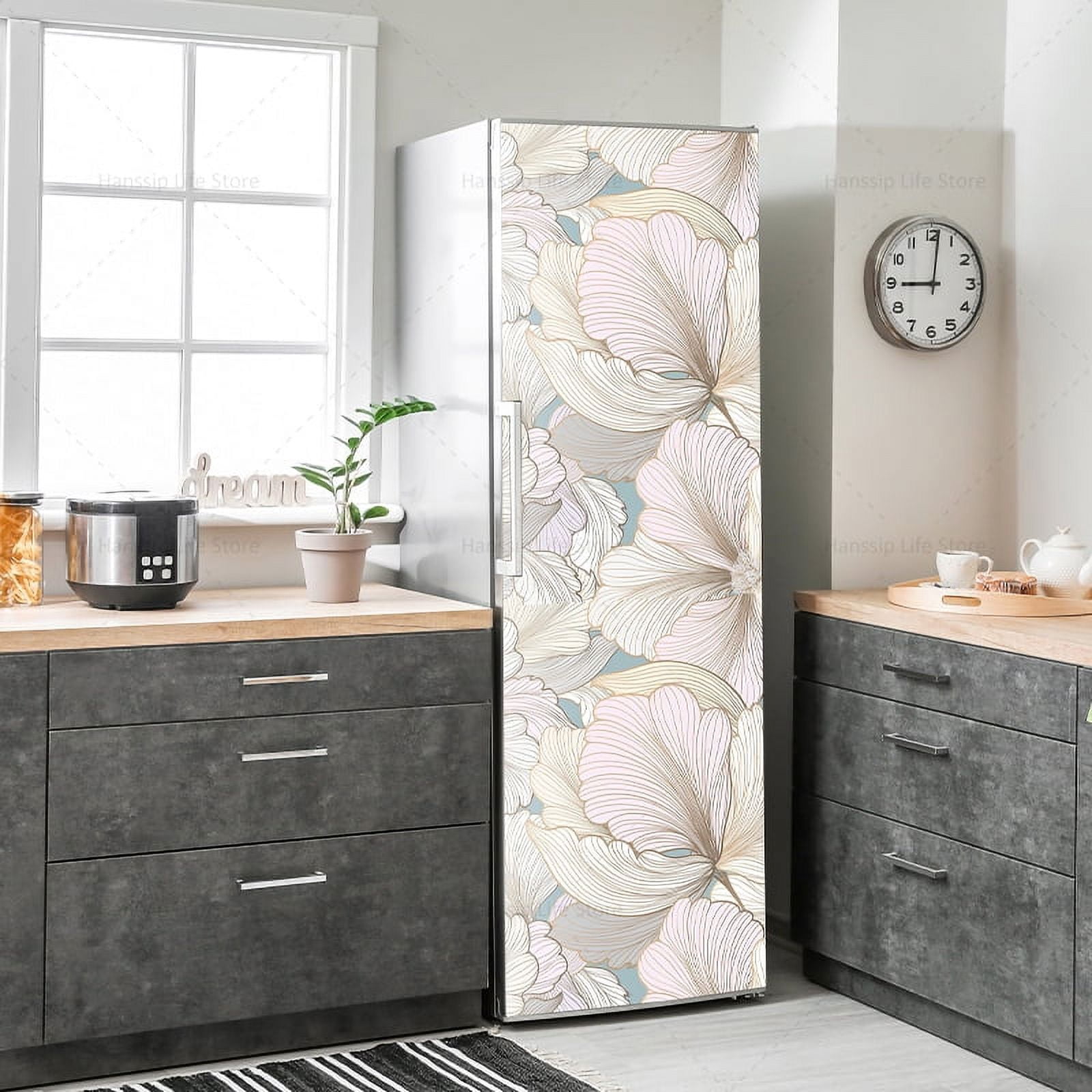 INS Style Flower Fridge Door Mural Waterproof PVC Floral Leaf ...
