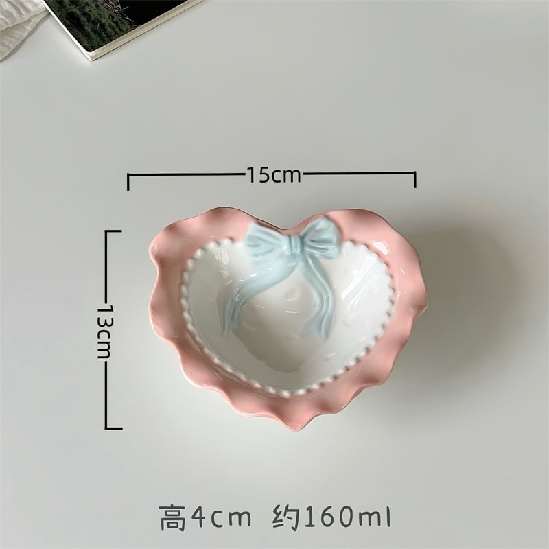 INS Style Girl Heart Pink Ceramic Tableware Set Polka Dot Bow Cute ...