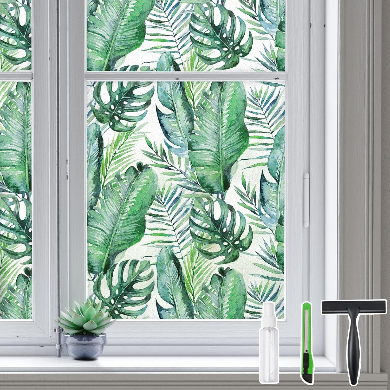 INS Style Palm Leaf Turtle Back Leaf Decorative Window Privacy Film Sun ...