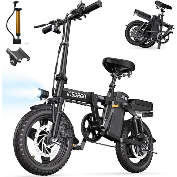 INSDRGN A14 Electric Bike, 14'' Folding Electric Bike 500W Motor, 9 ...