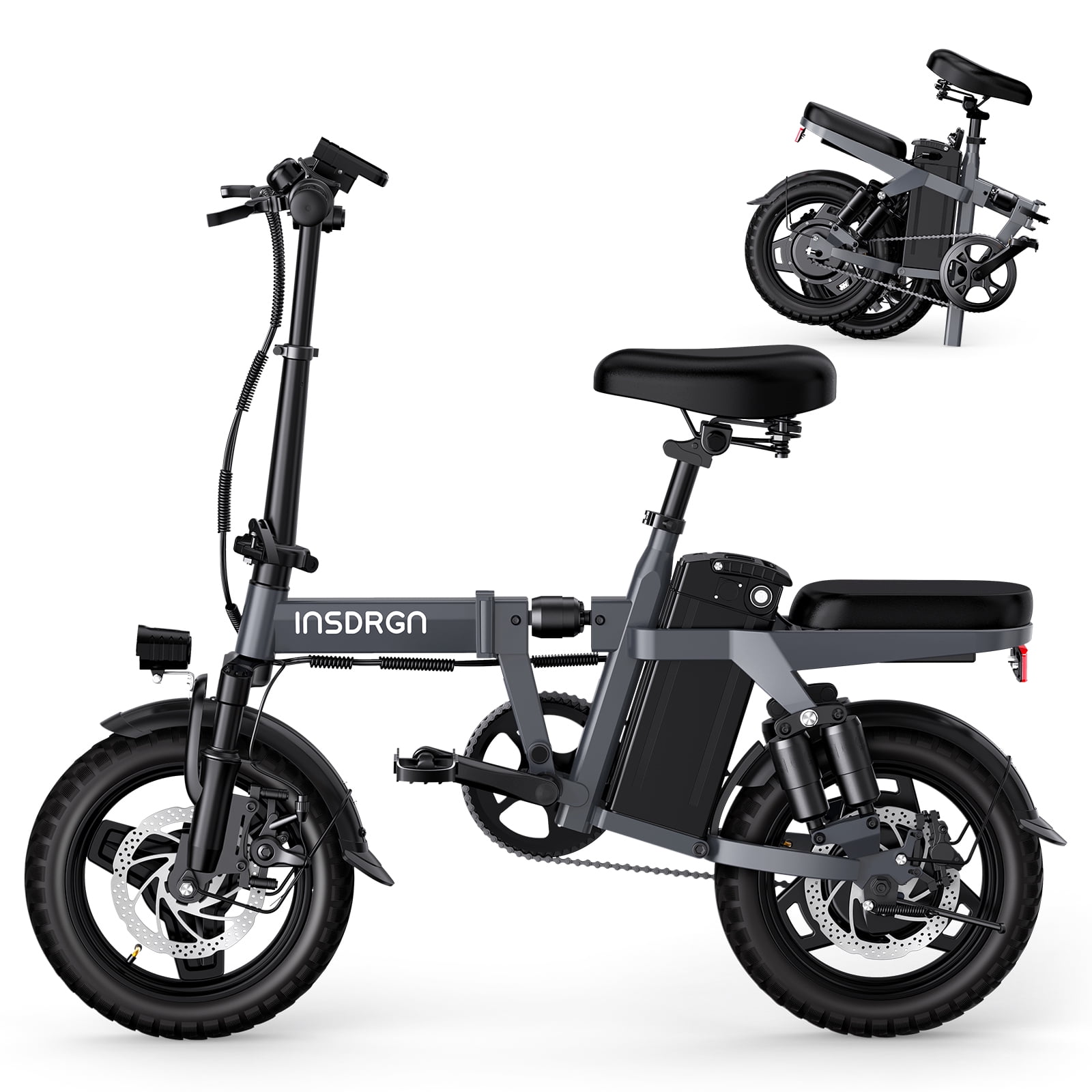 INSDRGN Electric Folding Bike for Adults, 10.4AH 48V Battery 14 ...