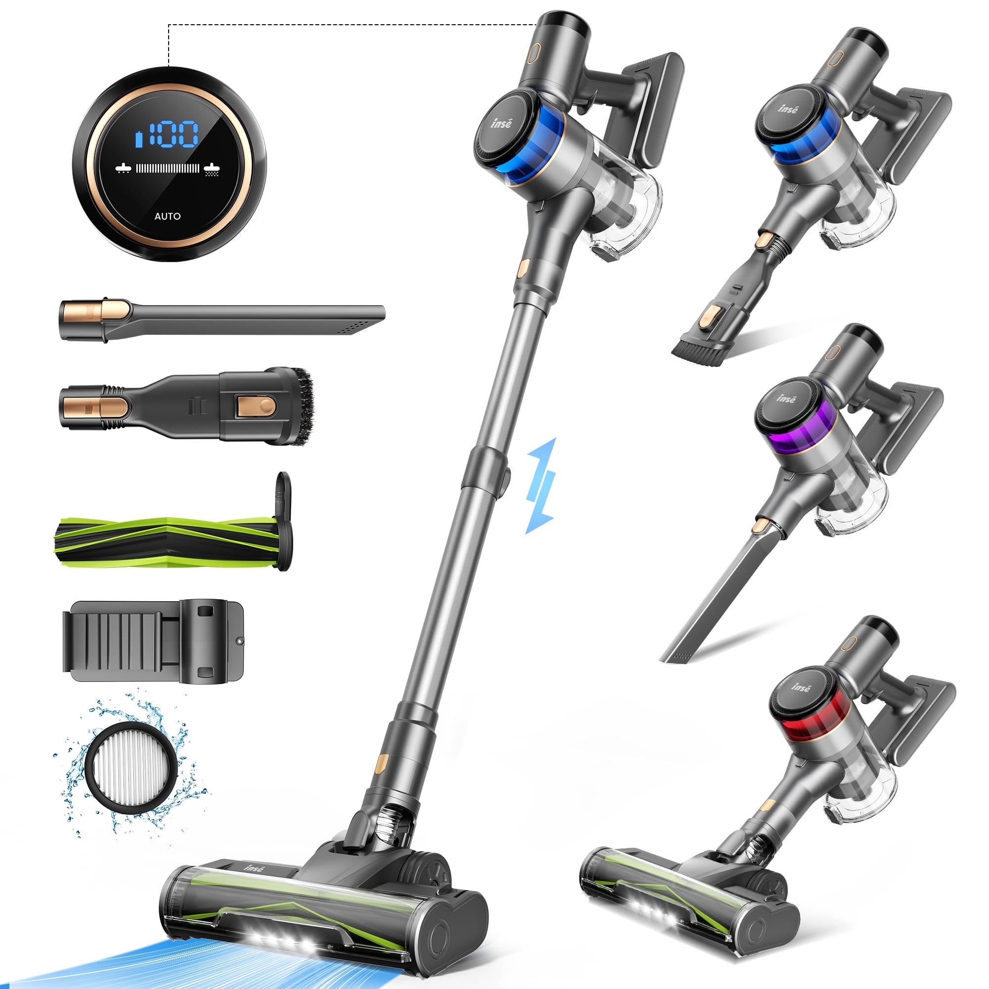 INSE S9 Rechargeable 400W Cordless Stick Vacuum Cleaner with 30Kpa ...