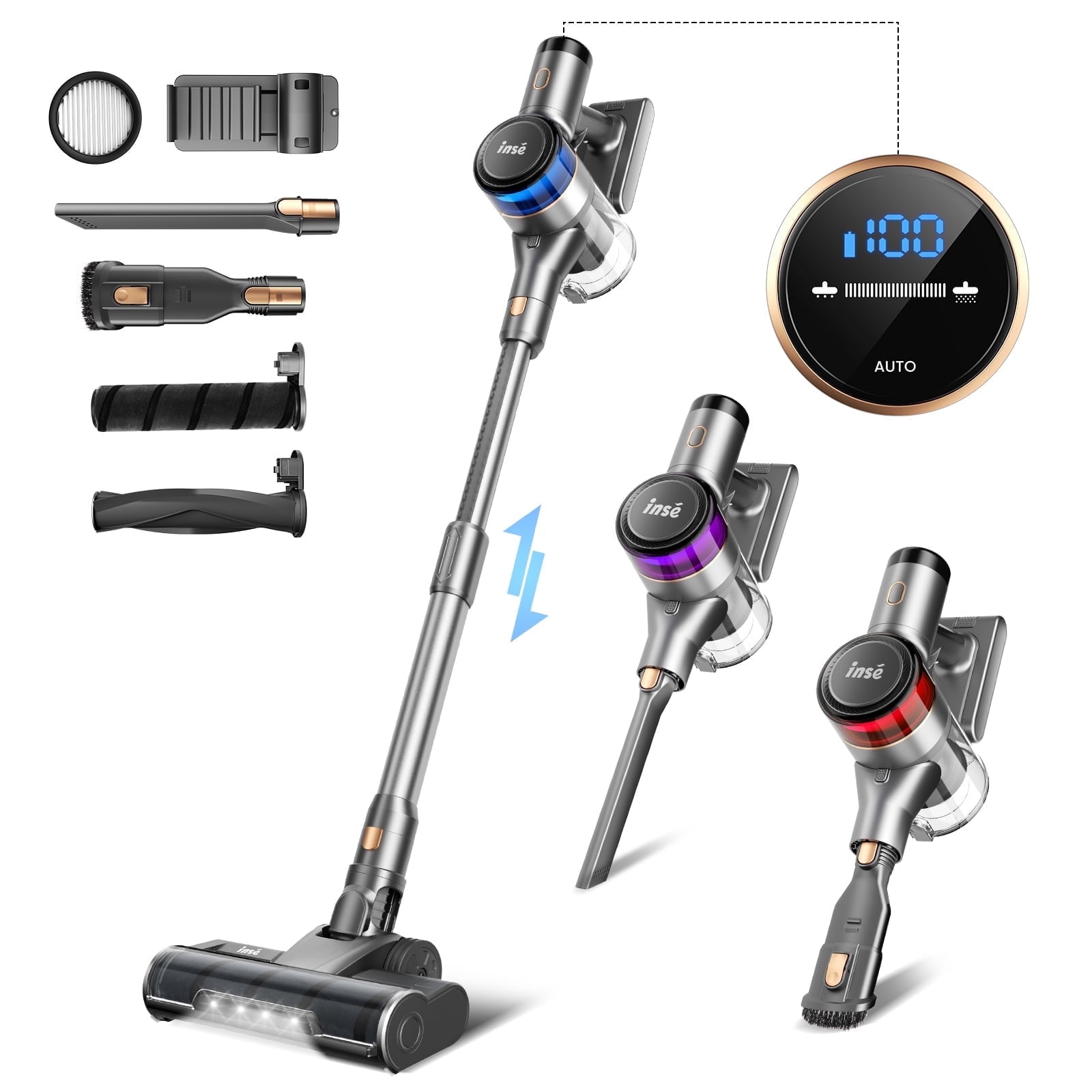 INSE S9 Rechargeable 400W Cordless Stick Vacuum Cleaner with 30Kpa ...