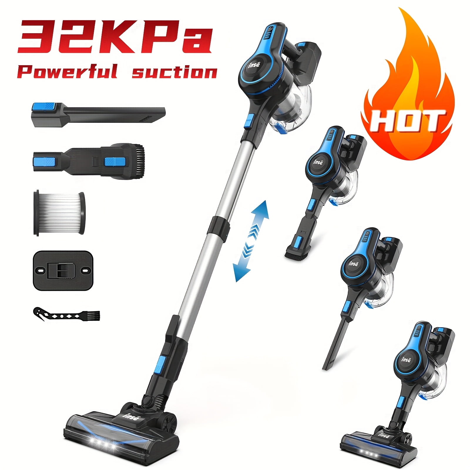 INSE N5 Cordless Vacuum Cleaner for Home | 32Kpa Powerful Suction, 6-in ...