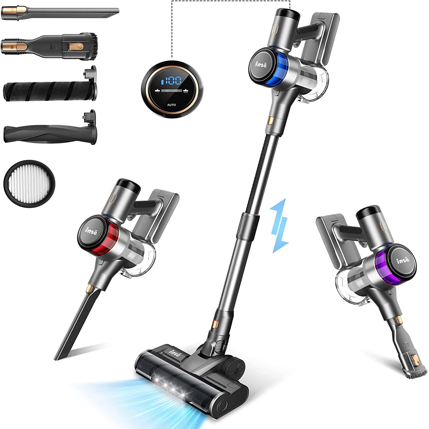 INSE S9 Cordless Vacuum Cleaner, 400W Stick Vacuum with 30Kpa Powerful ...