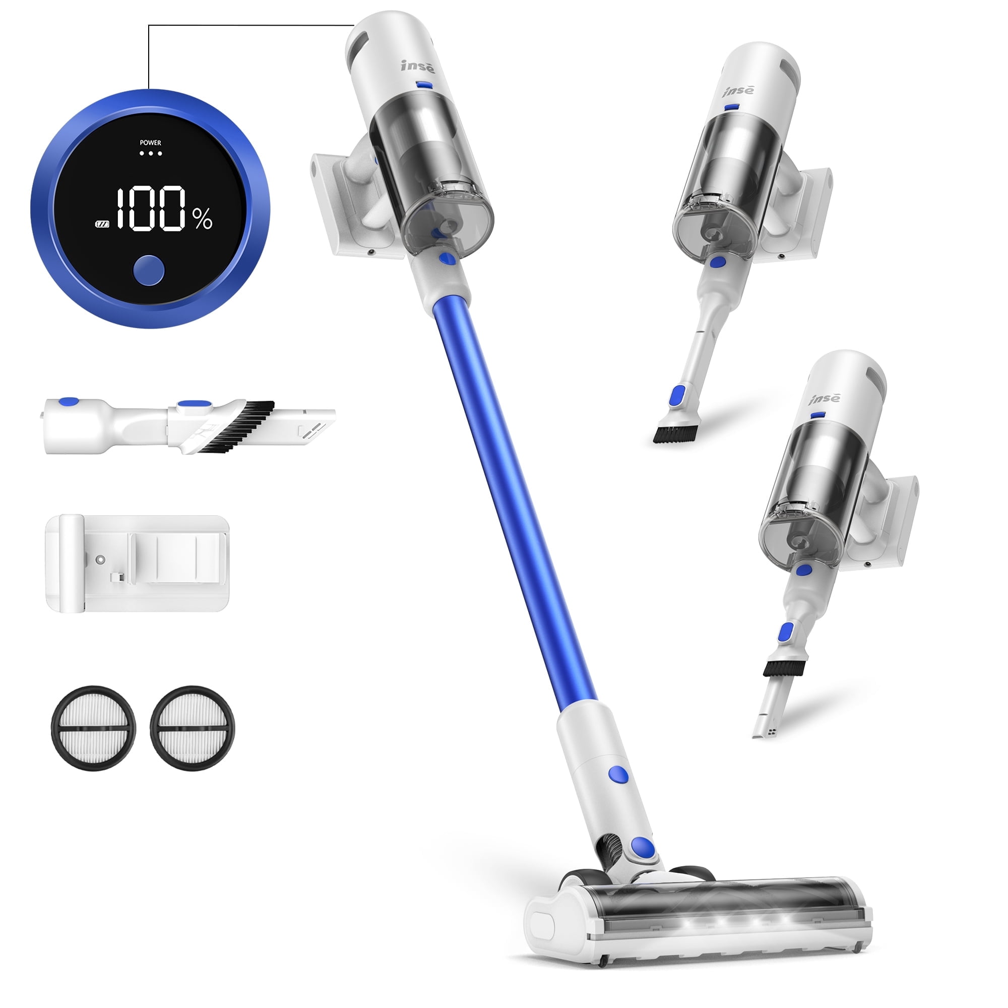 INSE Cordless Vacuum Cleaner, 30Kpa Suction, 60-Min Runtime, Stick ...