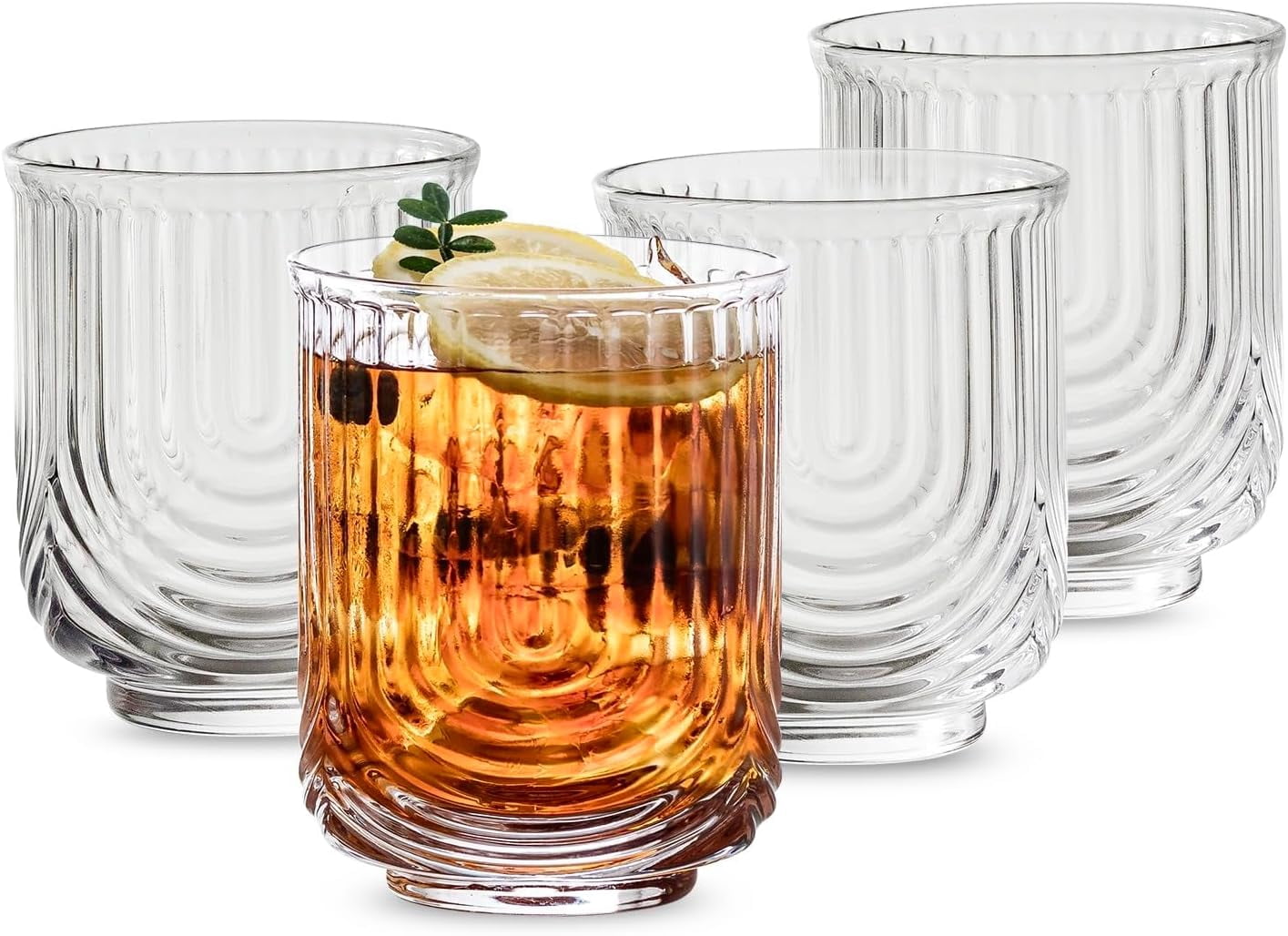 INSETLAN Vintage Glassware Arch Design Glass cups Set of 4, Fashioned ...