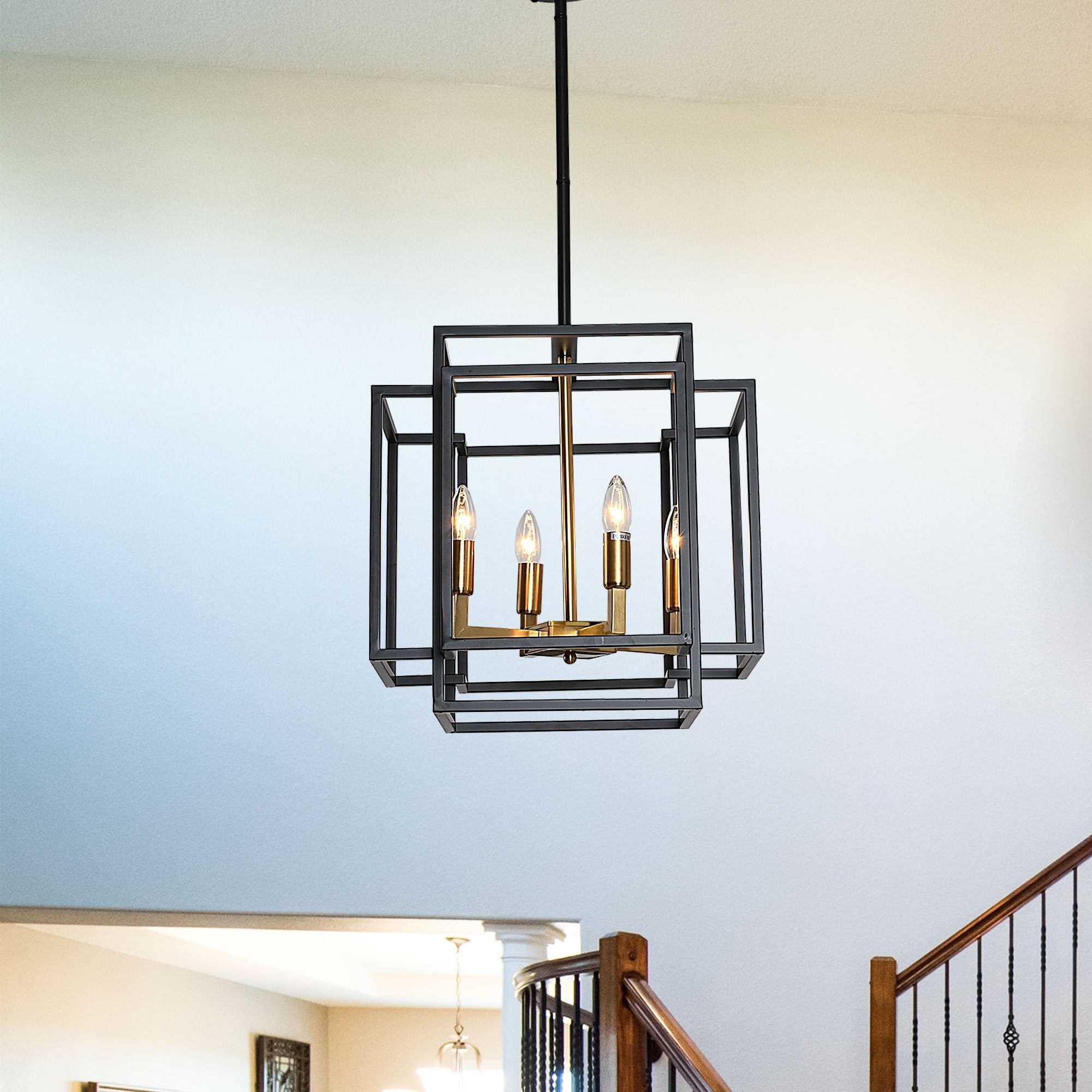 INSEUS 4 Light Foyer Chandelier, Lantern Pendant Light Cage Hanging ...
