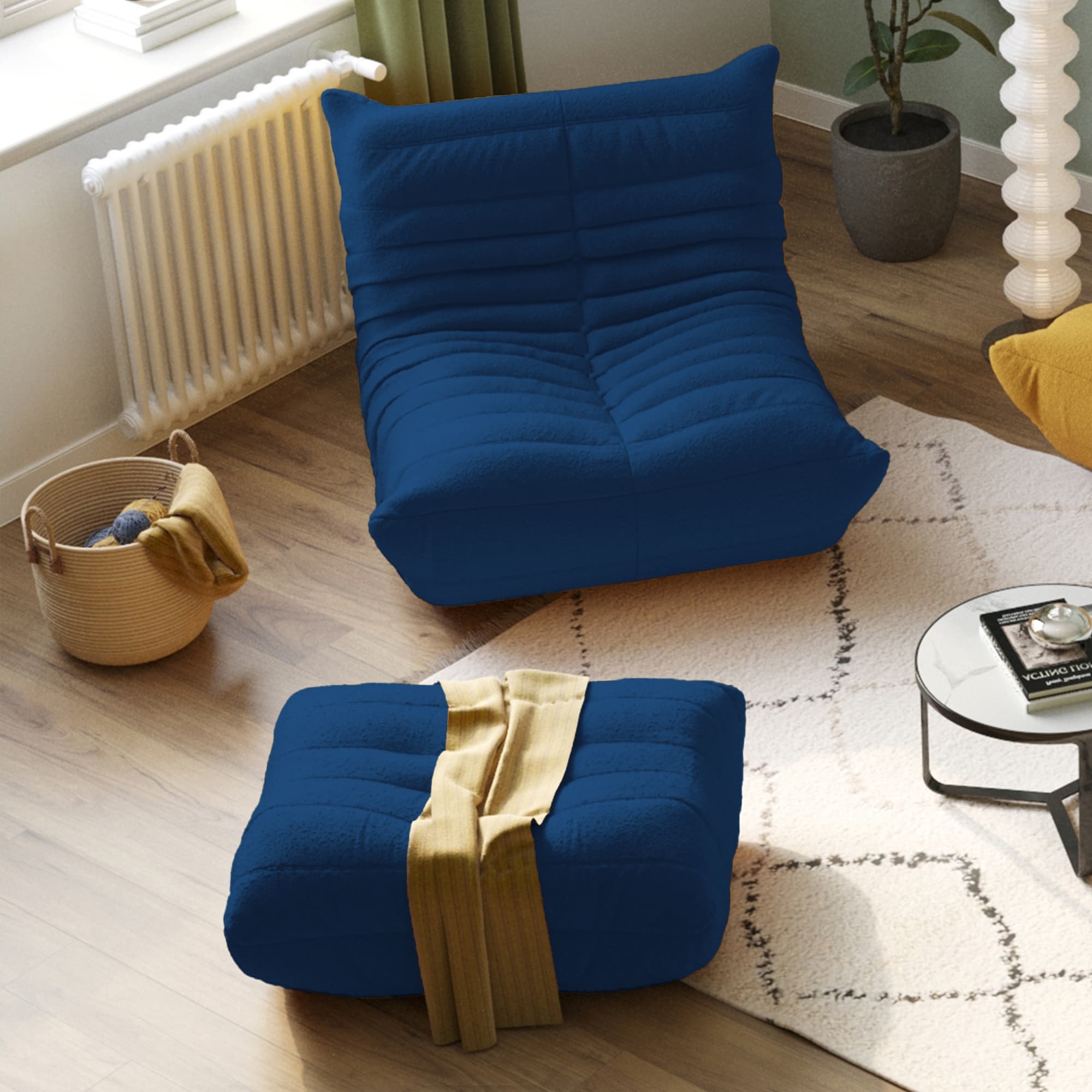 INSEUS Teddy Fabric Soft Single Sofa with Ottoman Blue - Walmart.com