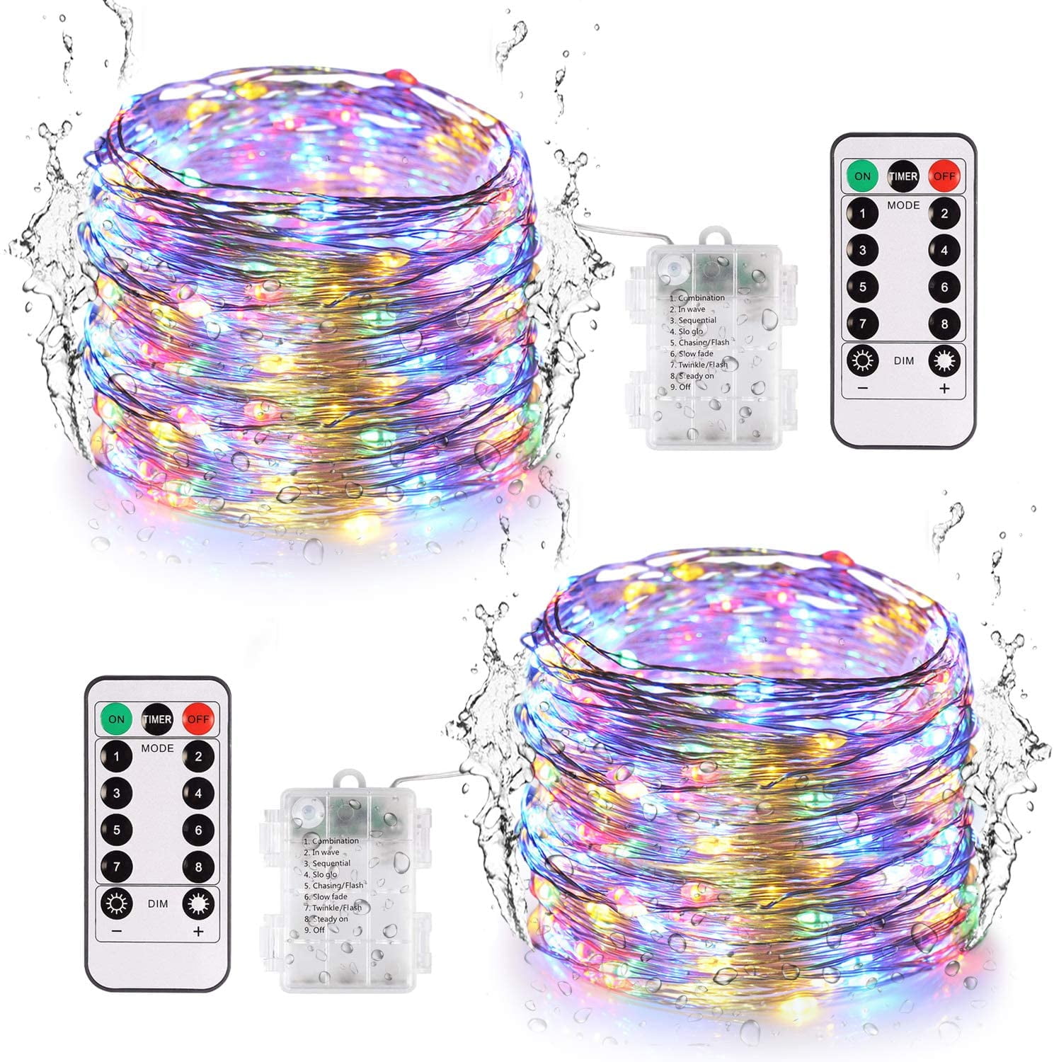 INSMA LED Fairy Lights 2 Pack, Battery Operated String Lights, IP65 ...