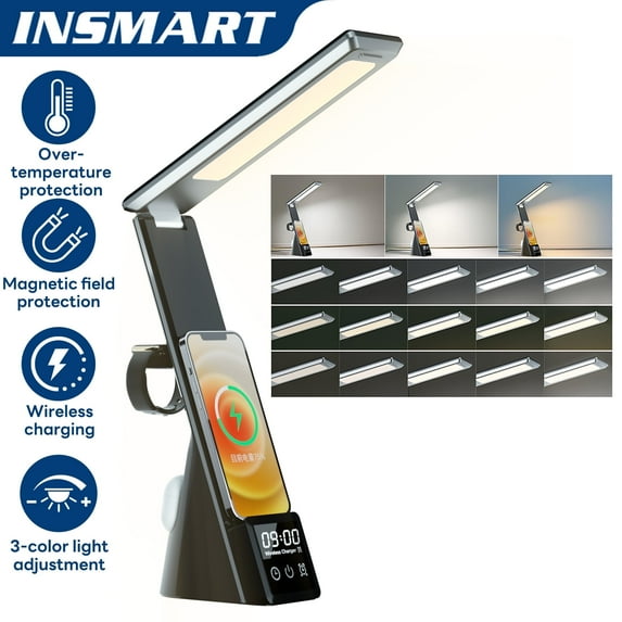 INSMART 10.9In 7-in-1 Touch Control LED Desk Lamp w/Wireless Charging ...