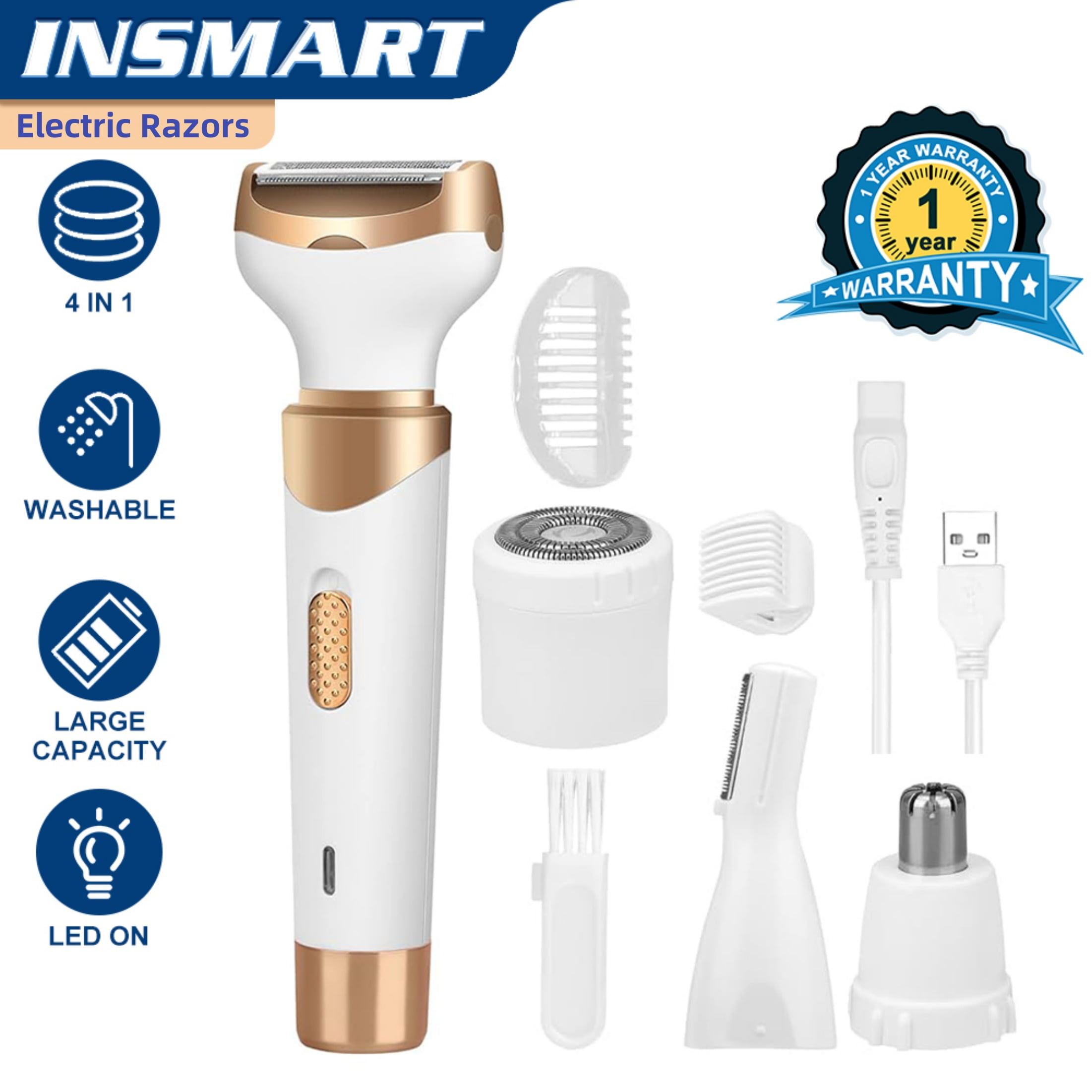 INSMART 4 in 1 Electric Razors for Women, Shaver for Women, Trimmer for ...