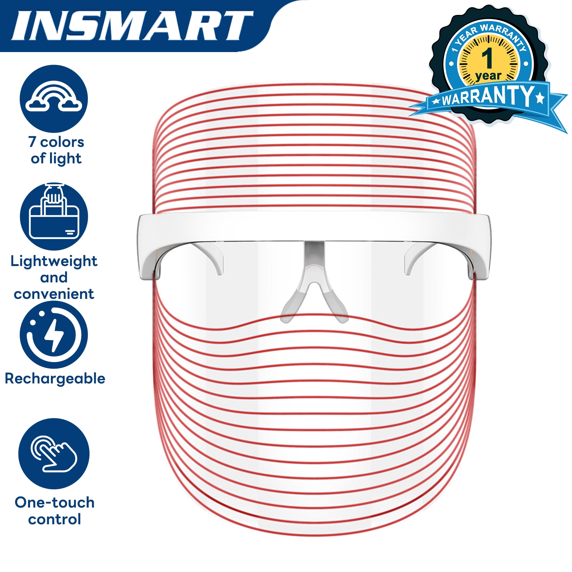 INSMART 7-Color LED Face Mask Light Therapy with Striped Design – Anti ...