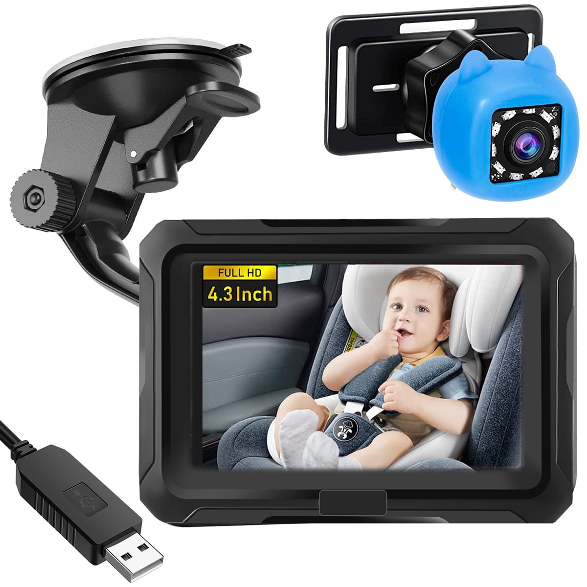 INSMART Baby Car Camera, 4.3" HD Night Vision Car Baby Monitor with ...