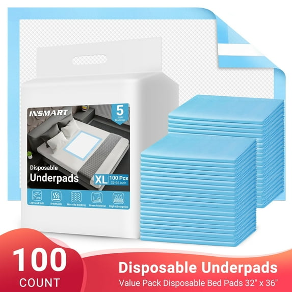 INSMART Bed Pads for Incontinence Disposable, 32" x 36", 100 Count ...