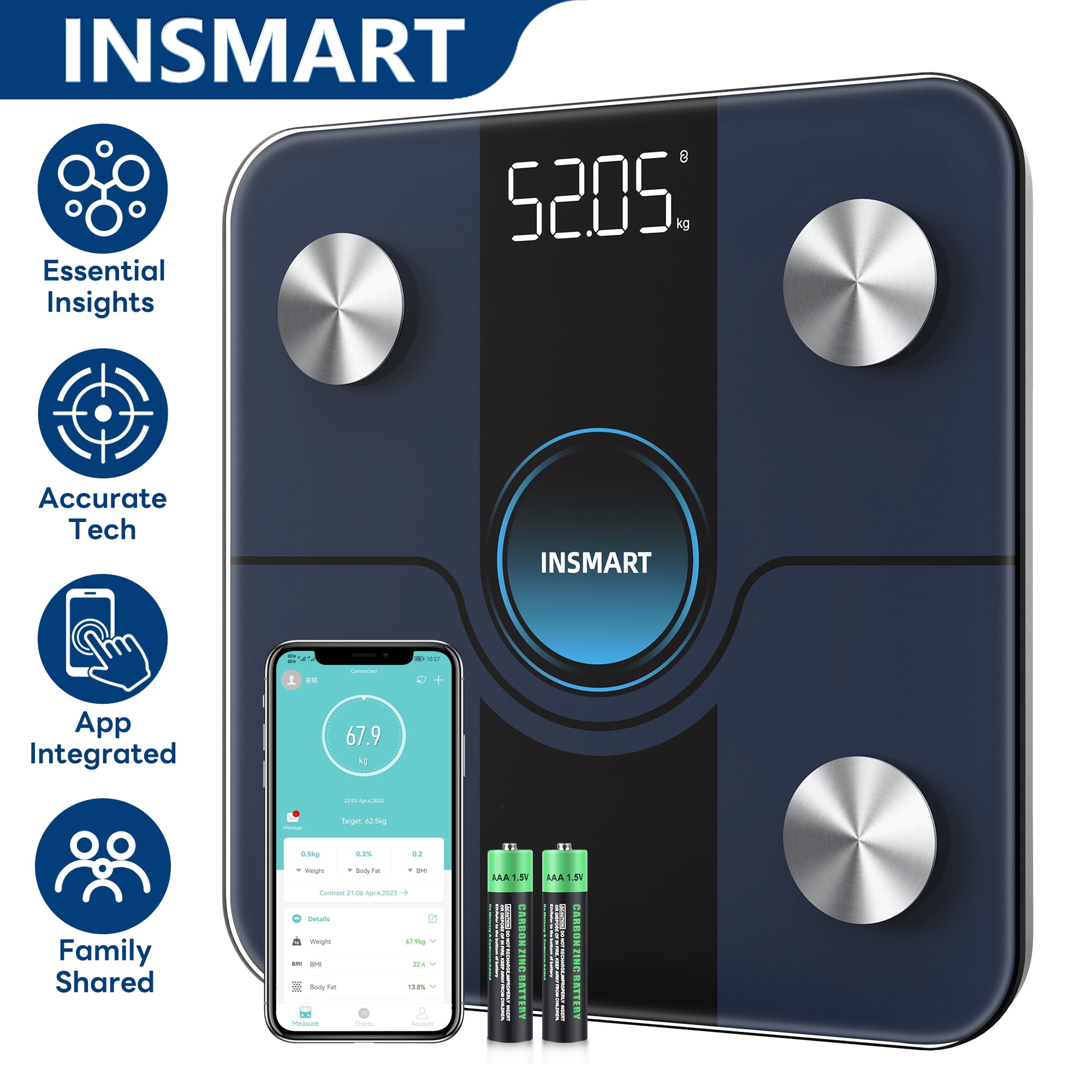 INSMART Body Weight Scale,Smart Scale for Body Weight,Digital Bathroom ...
