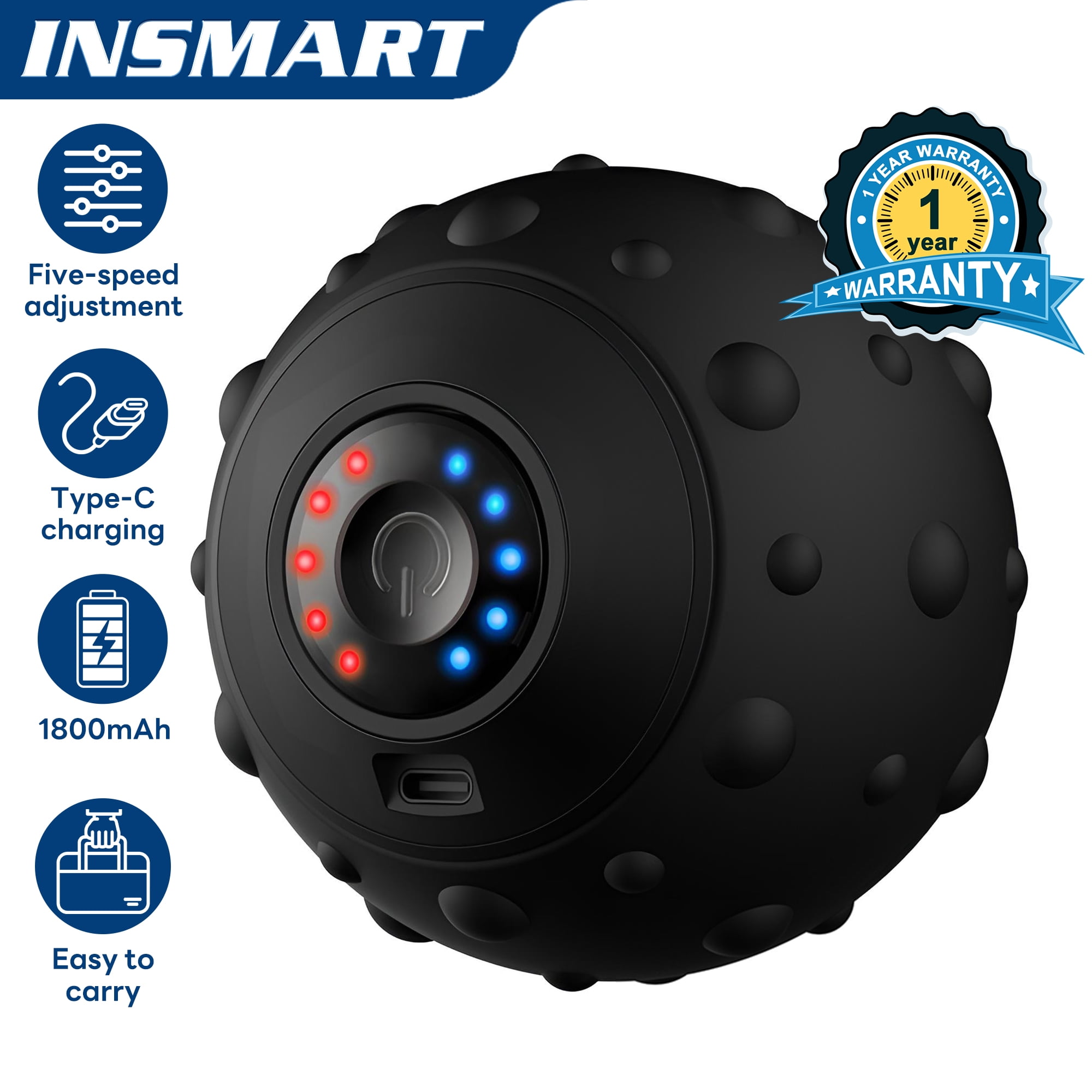 INSMART Deep Tissue Vibrating Massage Ball with 5-Speed Modes, Portable ...