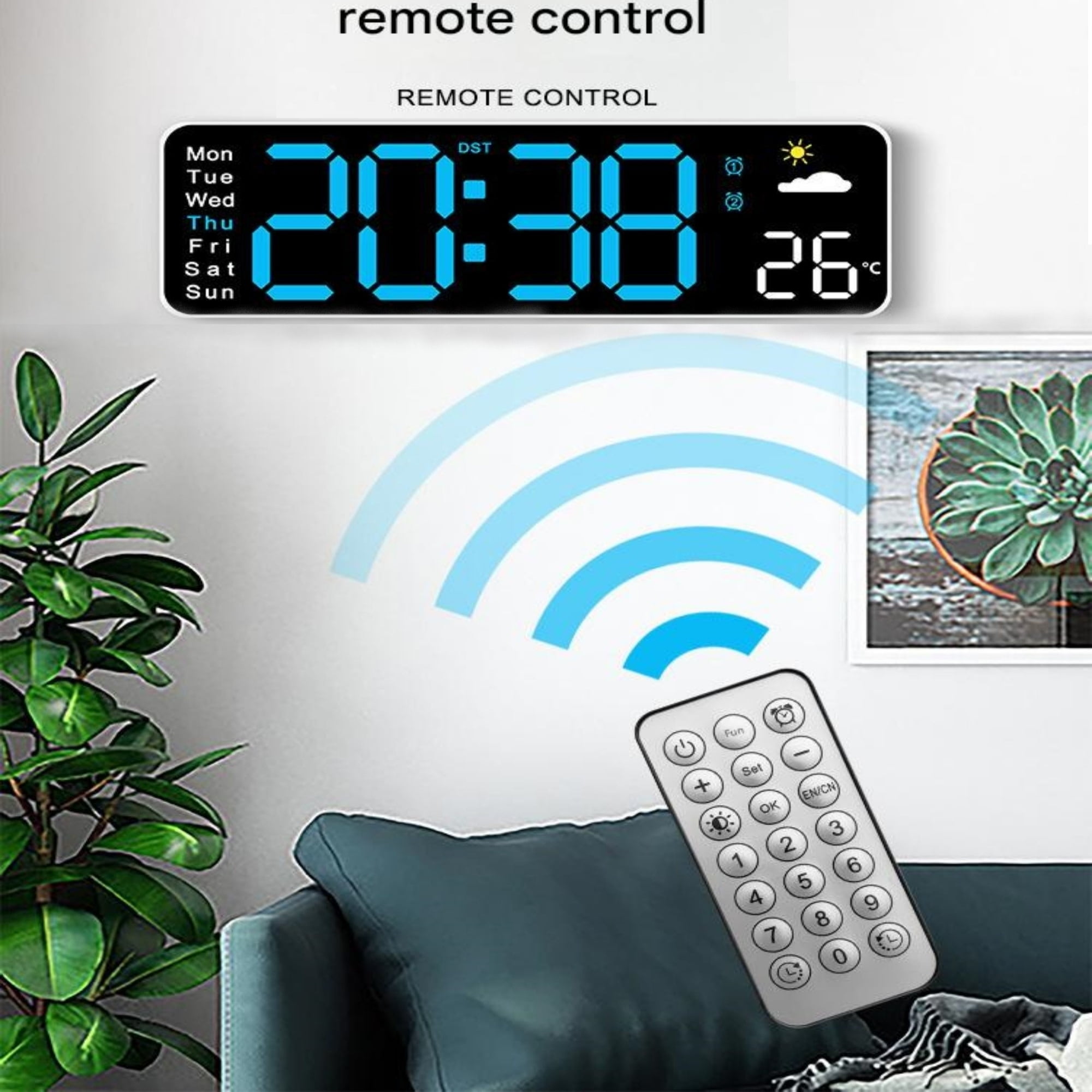 INSMART Digital Wall Clock with Weather Forecast, Humidity Display, 10 ...