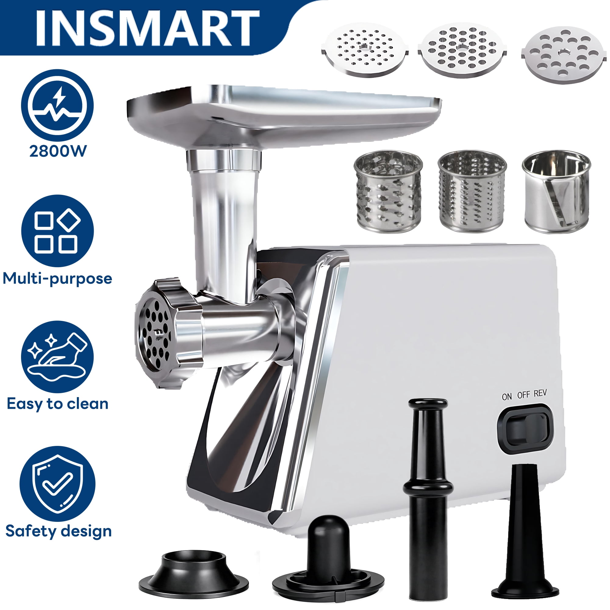 INSMART Electric Meat Grinder,Stainless Steel Meat Grinder with Sausage ...