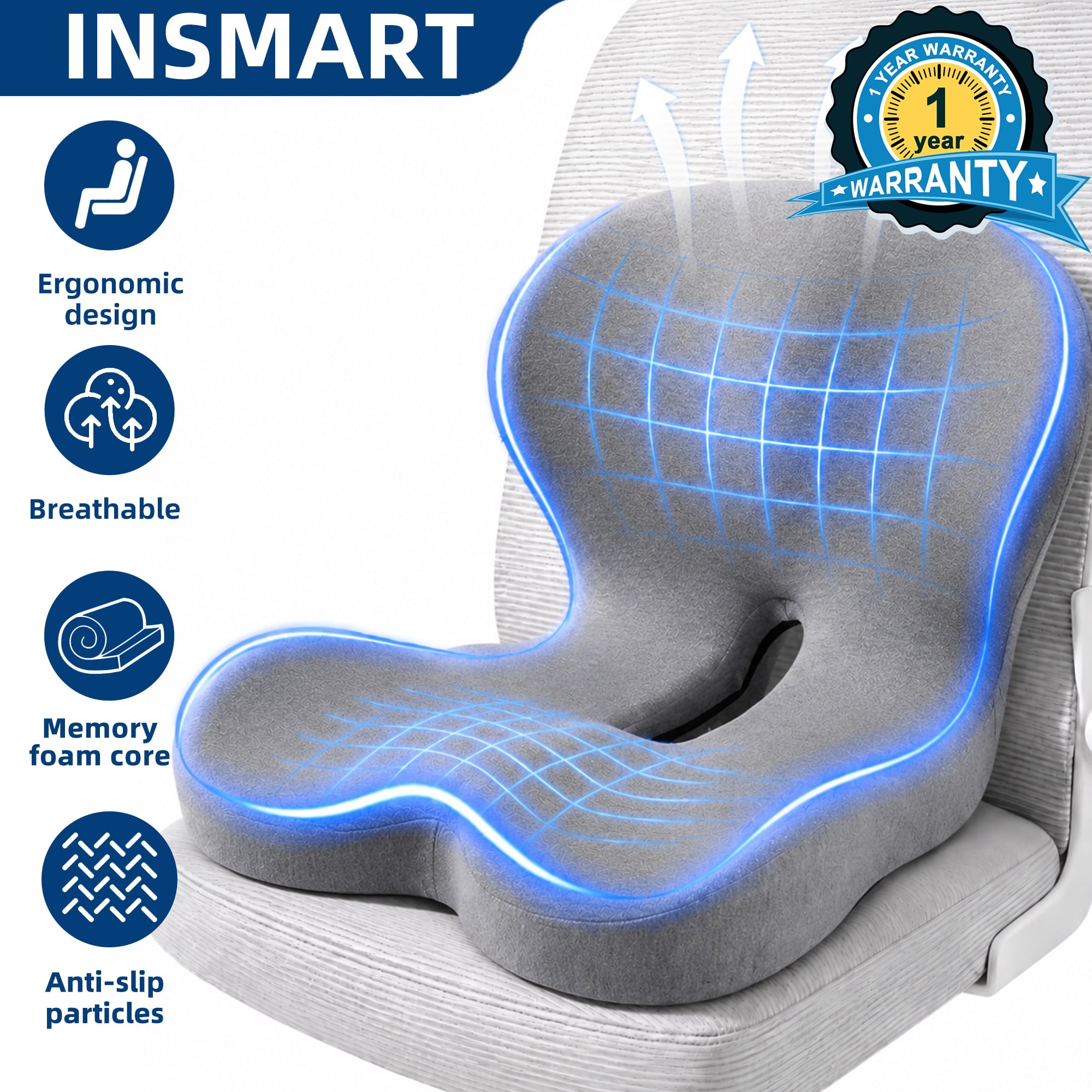 INSMART Ergonomic Seat Cushion with Lumbar Support - Gel Memory Foam ...