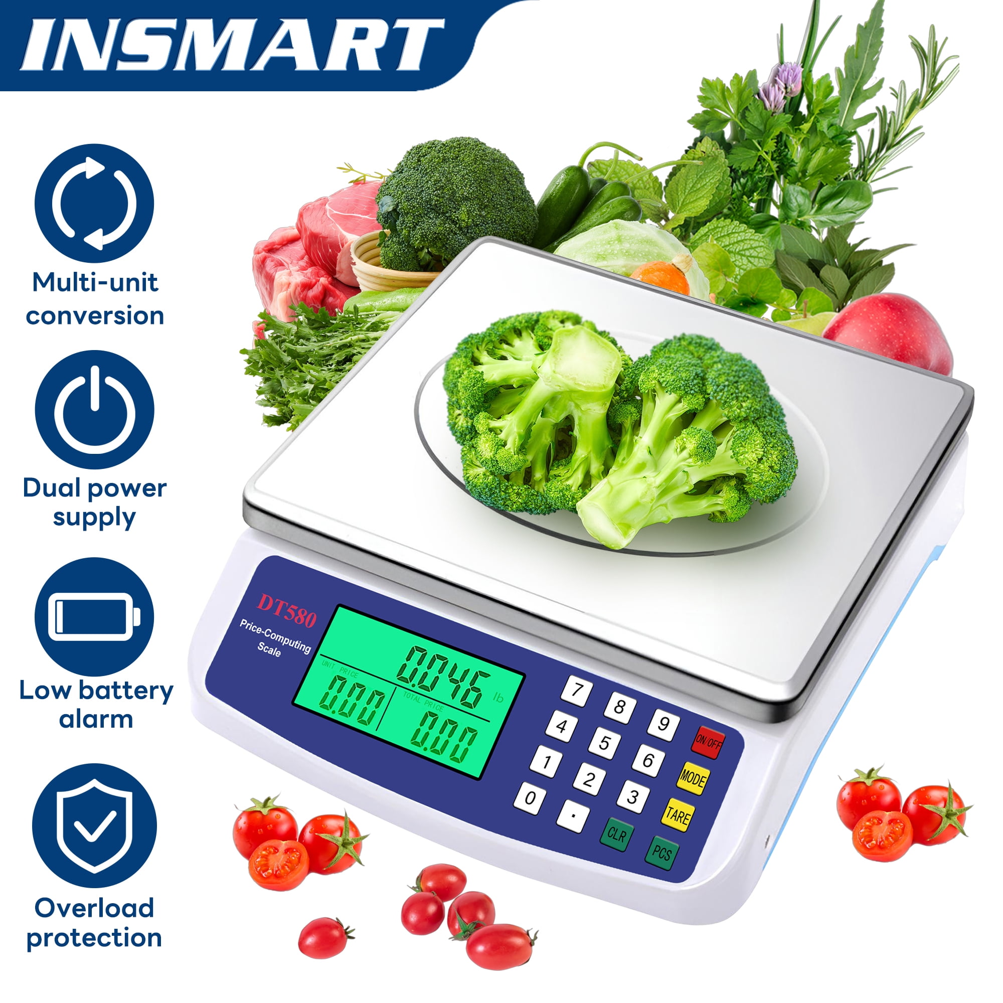 INSMART Food Scale,30KG Large Digital Kitchen Scale,Plug-in and Battery ...
