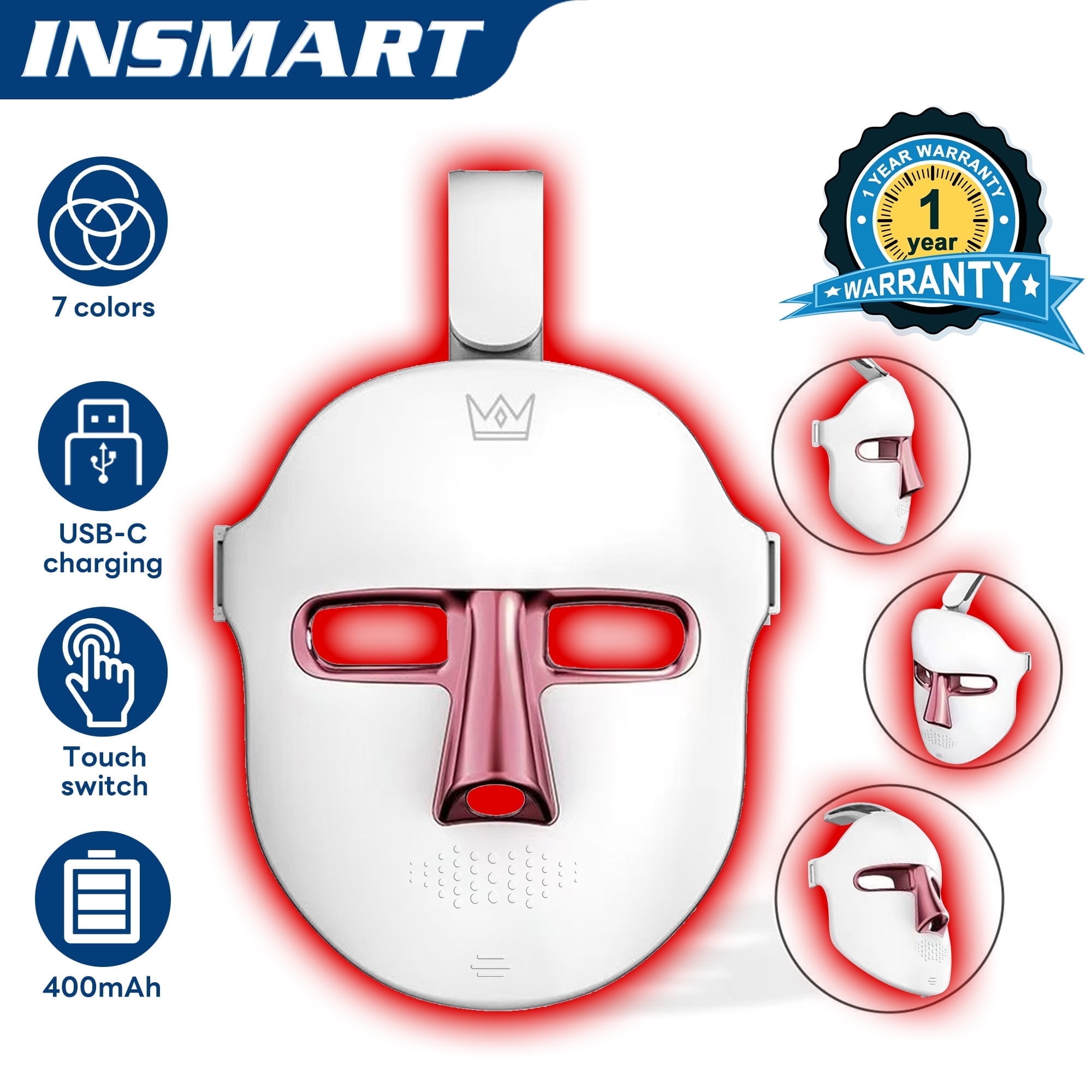 INSMART LED Face Mask - 7-Color Light Therapy for Anti-Aging, Wrinkles ...