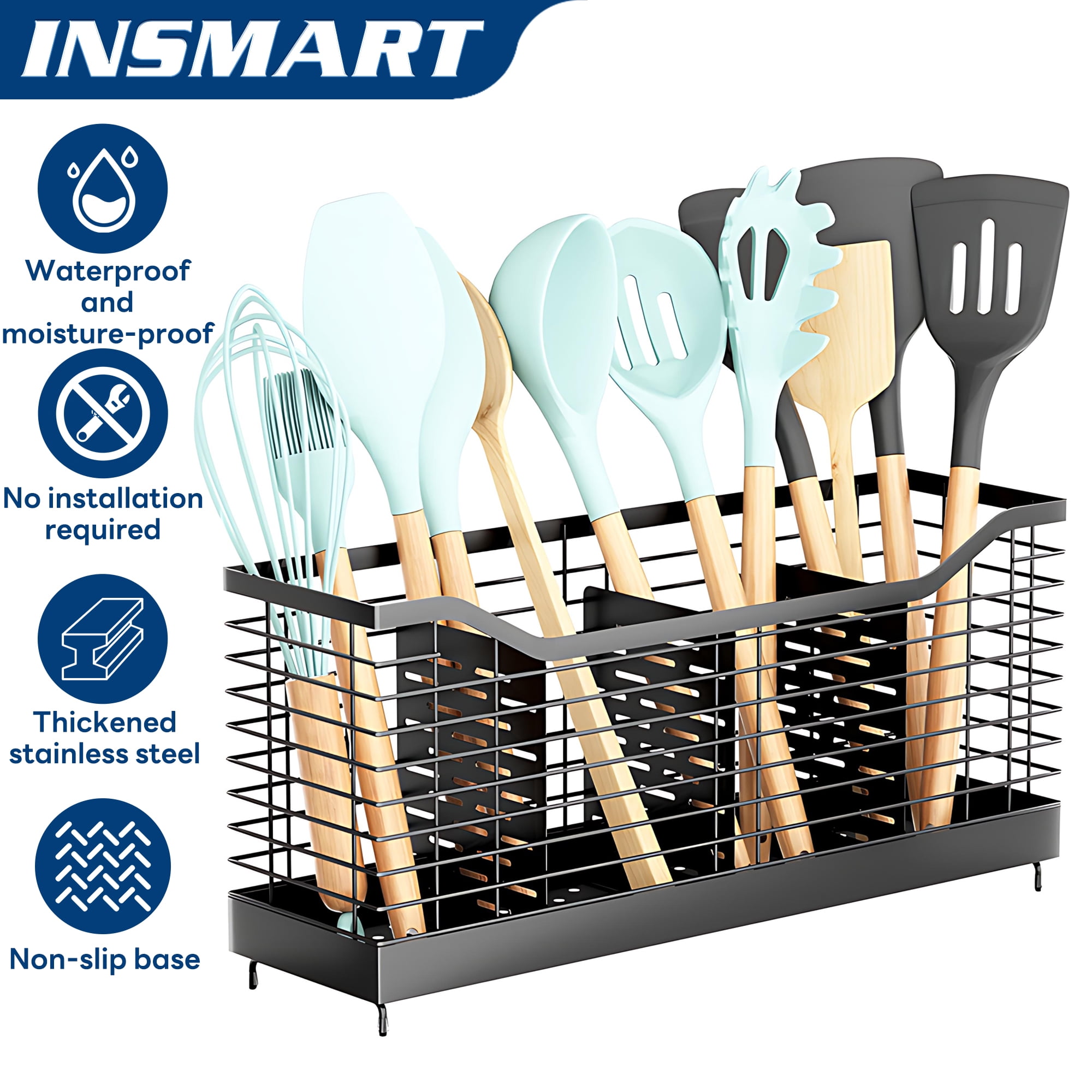 INSMART Utensil Holder for Kitchen Counter,Extra Large Metal Cooking ...