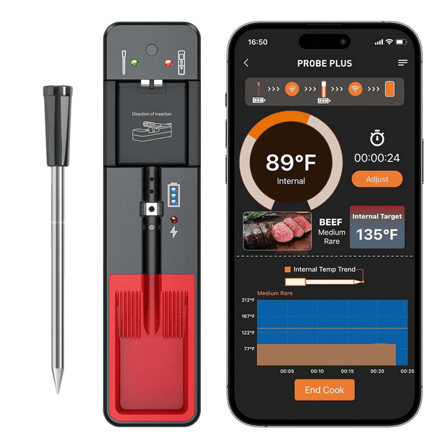 INSMART Wireless Smart Meat Thermometer,330FT Bluetooth Range,100% ...