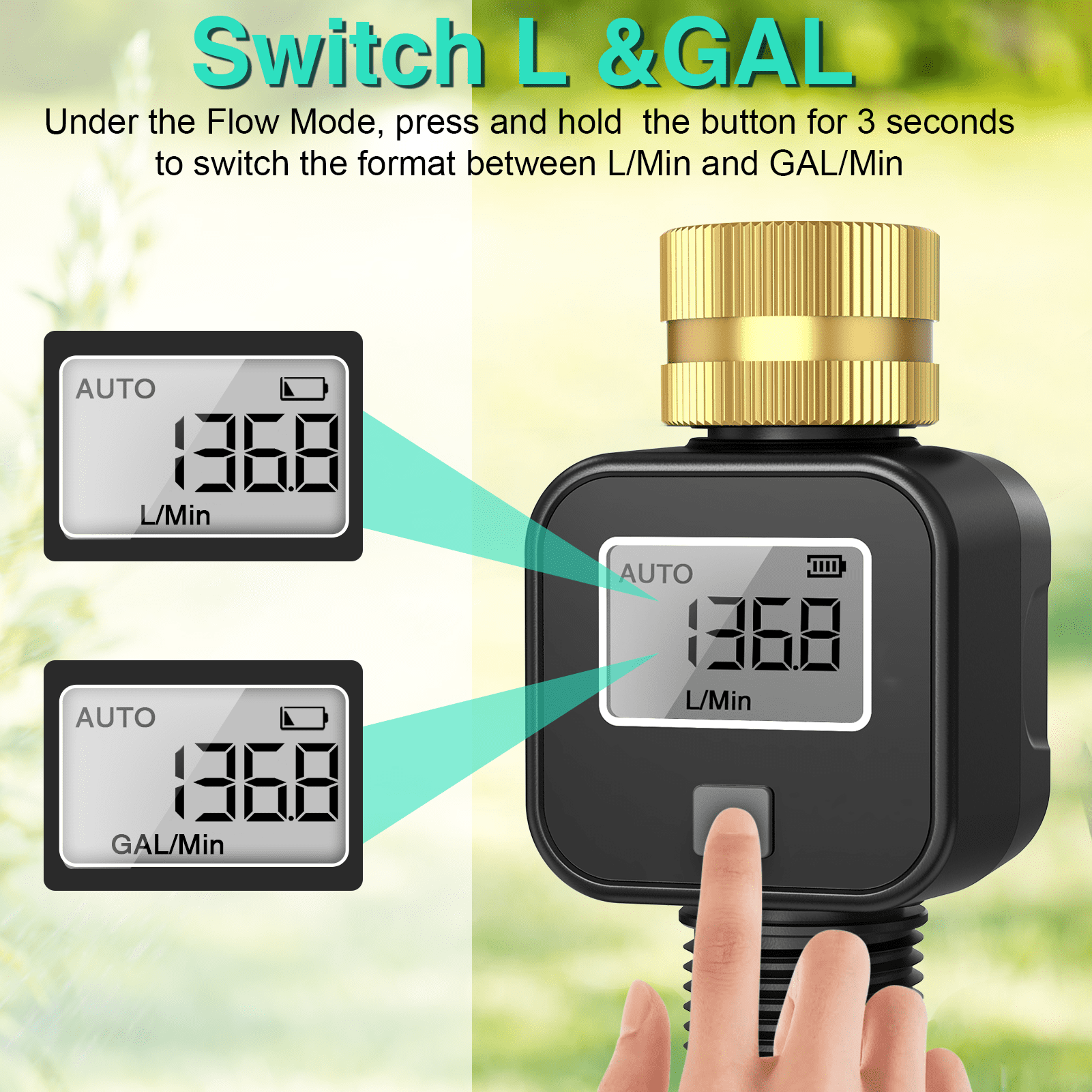 INSOMA Water Flow Meter with Brass Inlet Metal Thread, Measure Gallon ...