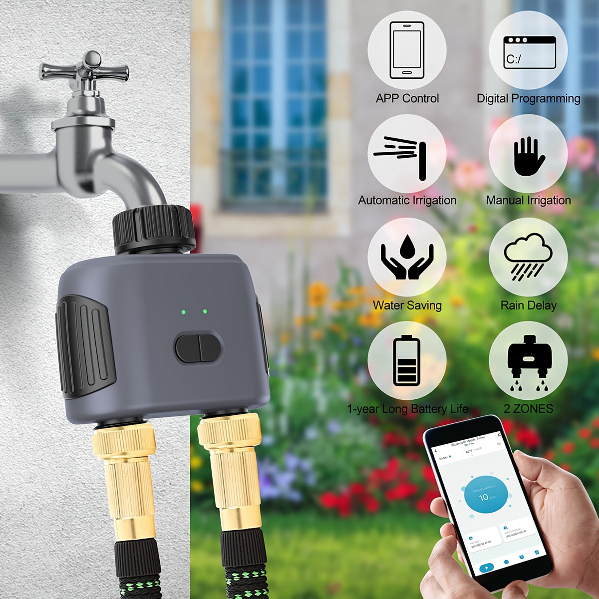 INSOMA WiFi Water Timer, 2 Zones Hose Timer for Garden with Wi-Fi Hub ...