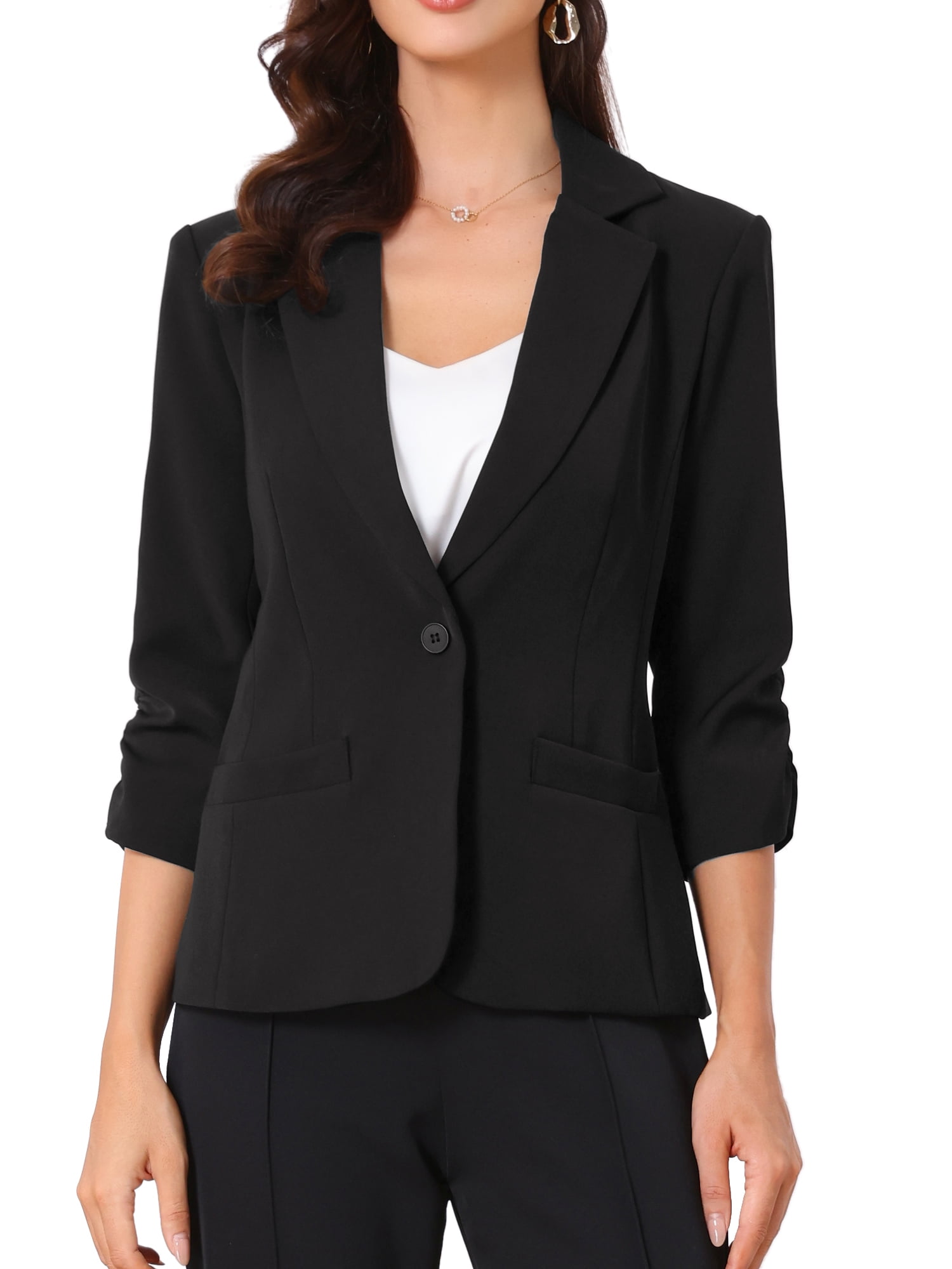 INSPIRE CHIC Blazers for Women Business Casual Ruched 3/4 Sleeve One ...