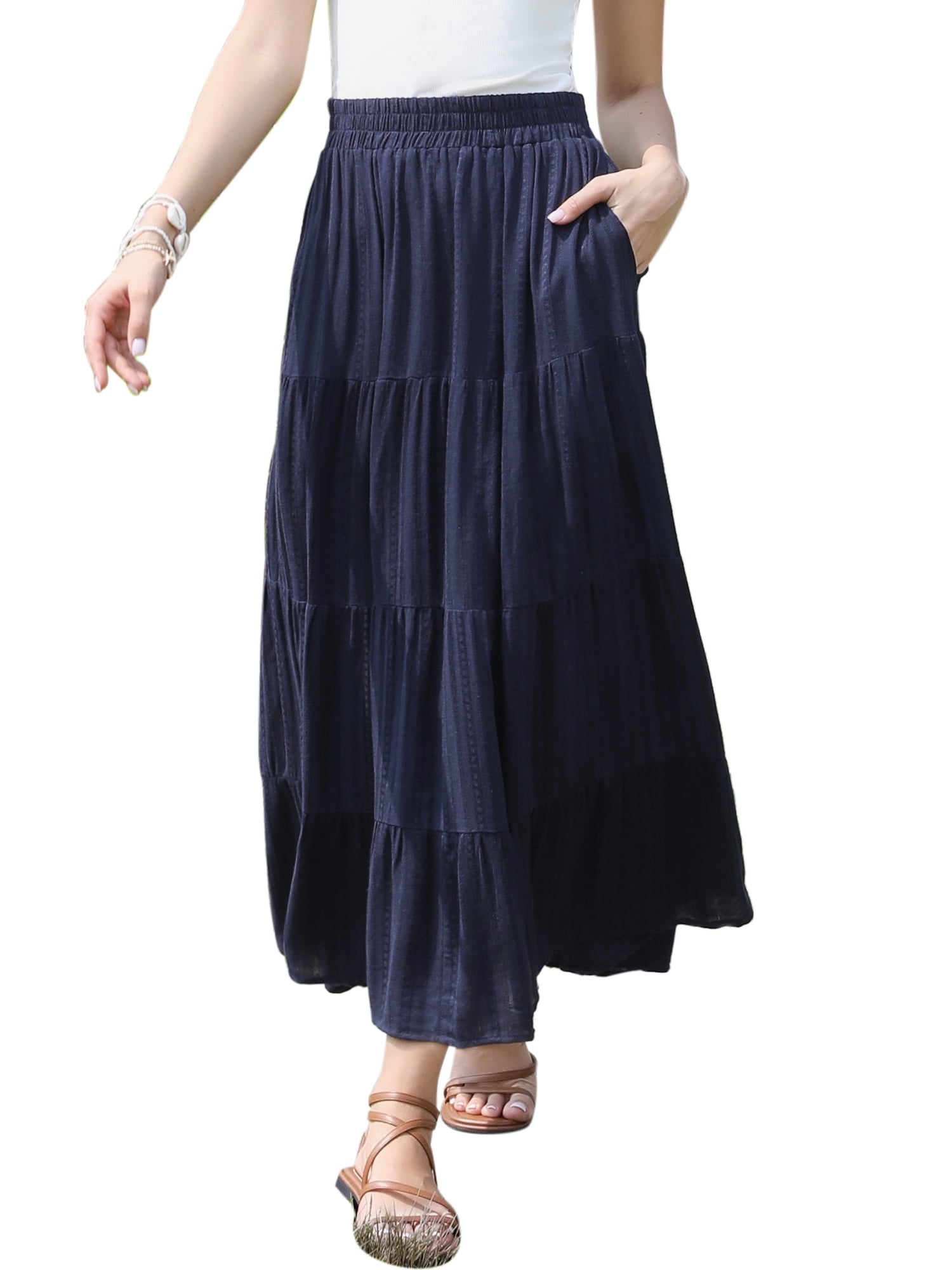 INSPIRE CHIC Boho Maxi Skirts for Women Flowy Flared Ruffle Summer ...