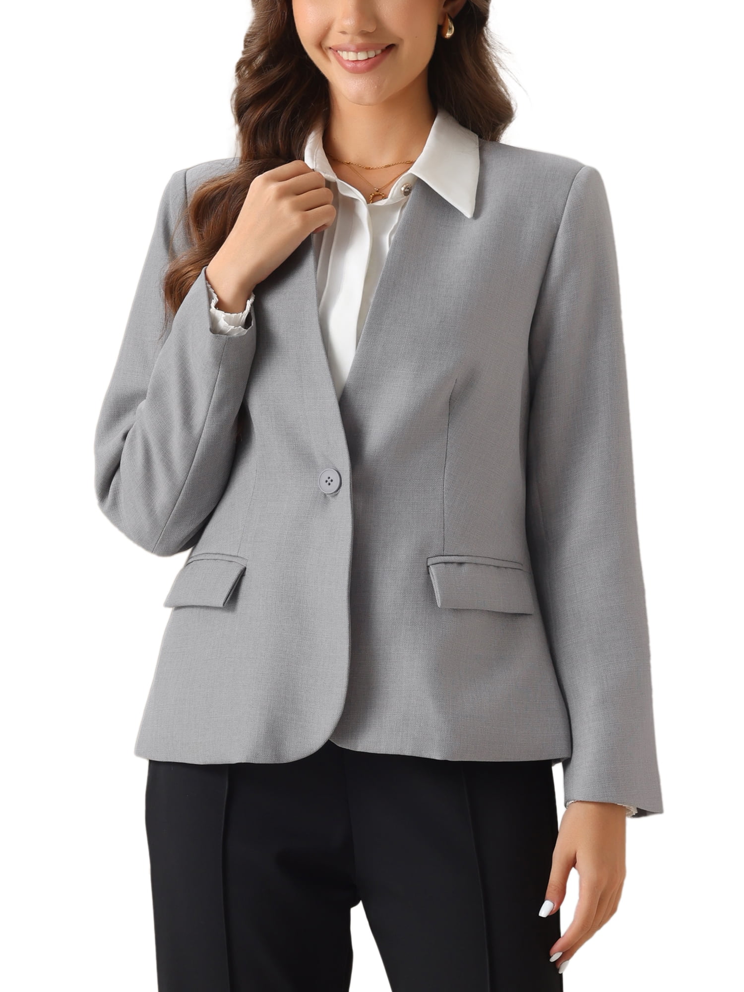 INSPIRE CHIC Collarless Blazer for Women's Office 1 Button Work Blazer ...