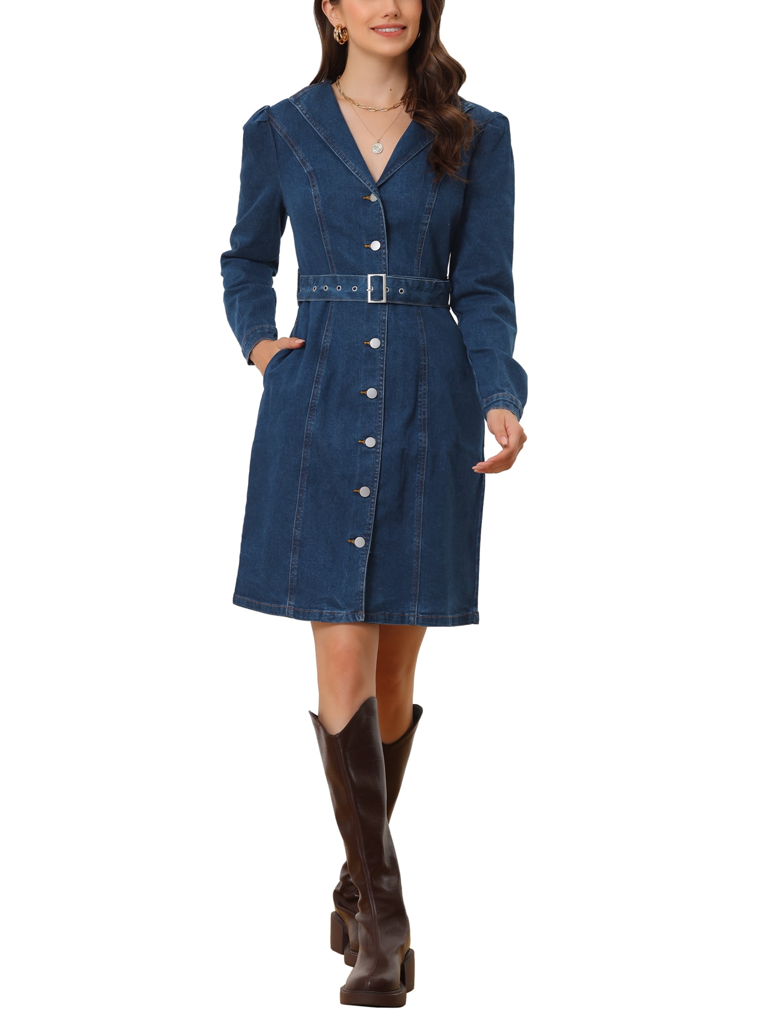 INSPIRE CHIC Denim Shirt Button Down 2023 Lapel Colla Jean Dress with ...