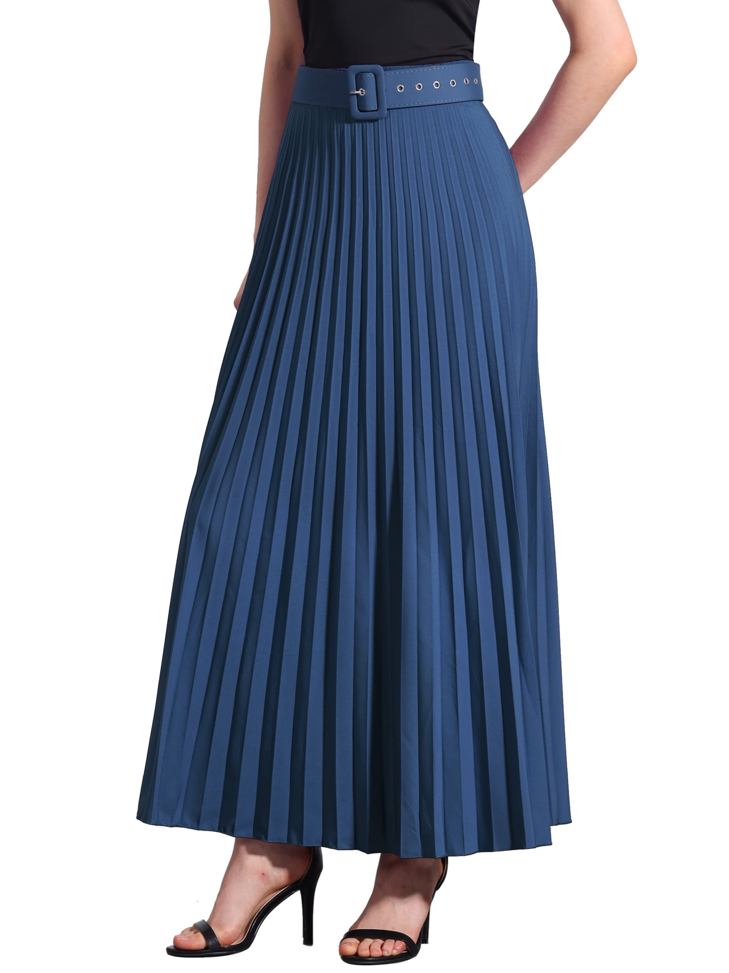 INSPIRE CHIC Women's Pleated Skirt Elastic High Waist Belted Flowy A ...