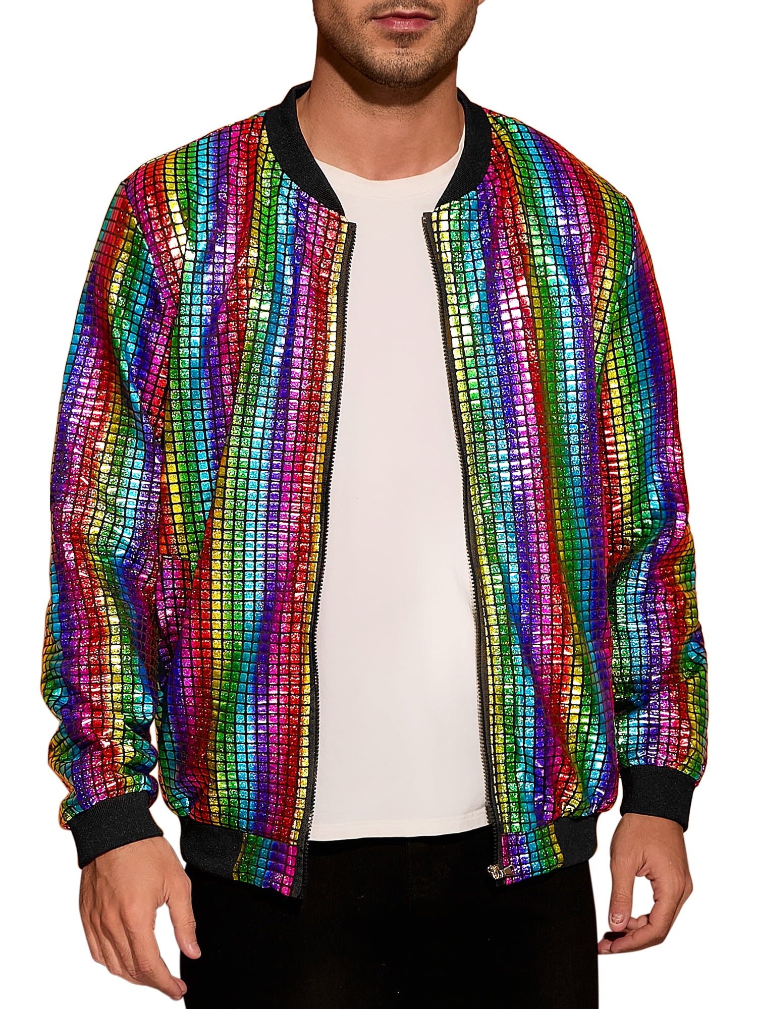 INSPIRE CHIC Holographic Varsity Jackets for Men's Full Zip Up Party ...