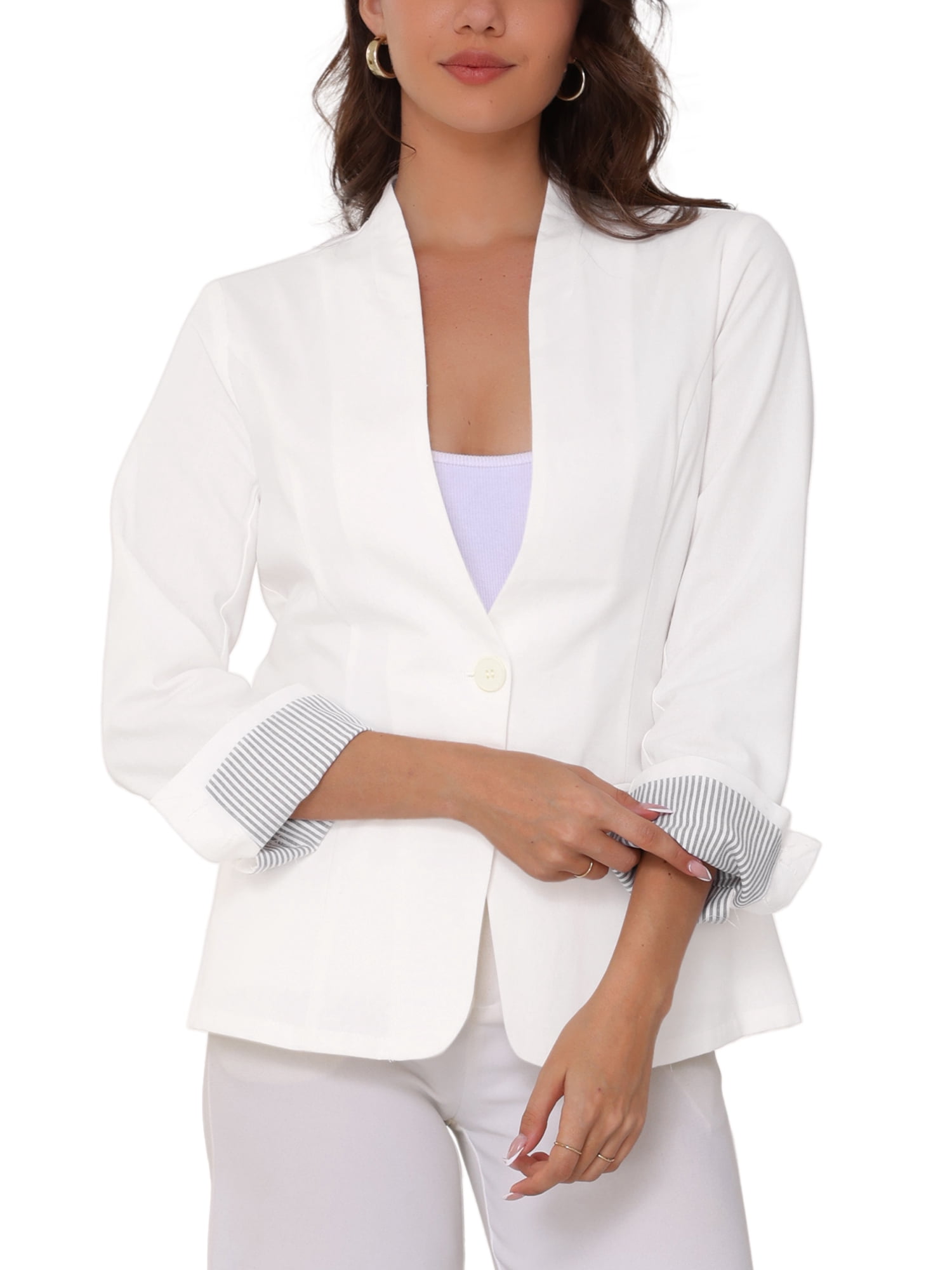 INSPIRE CHIC Linen Blazer for Women's V Neck Single Button Long Sleeve ...